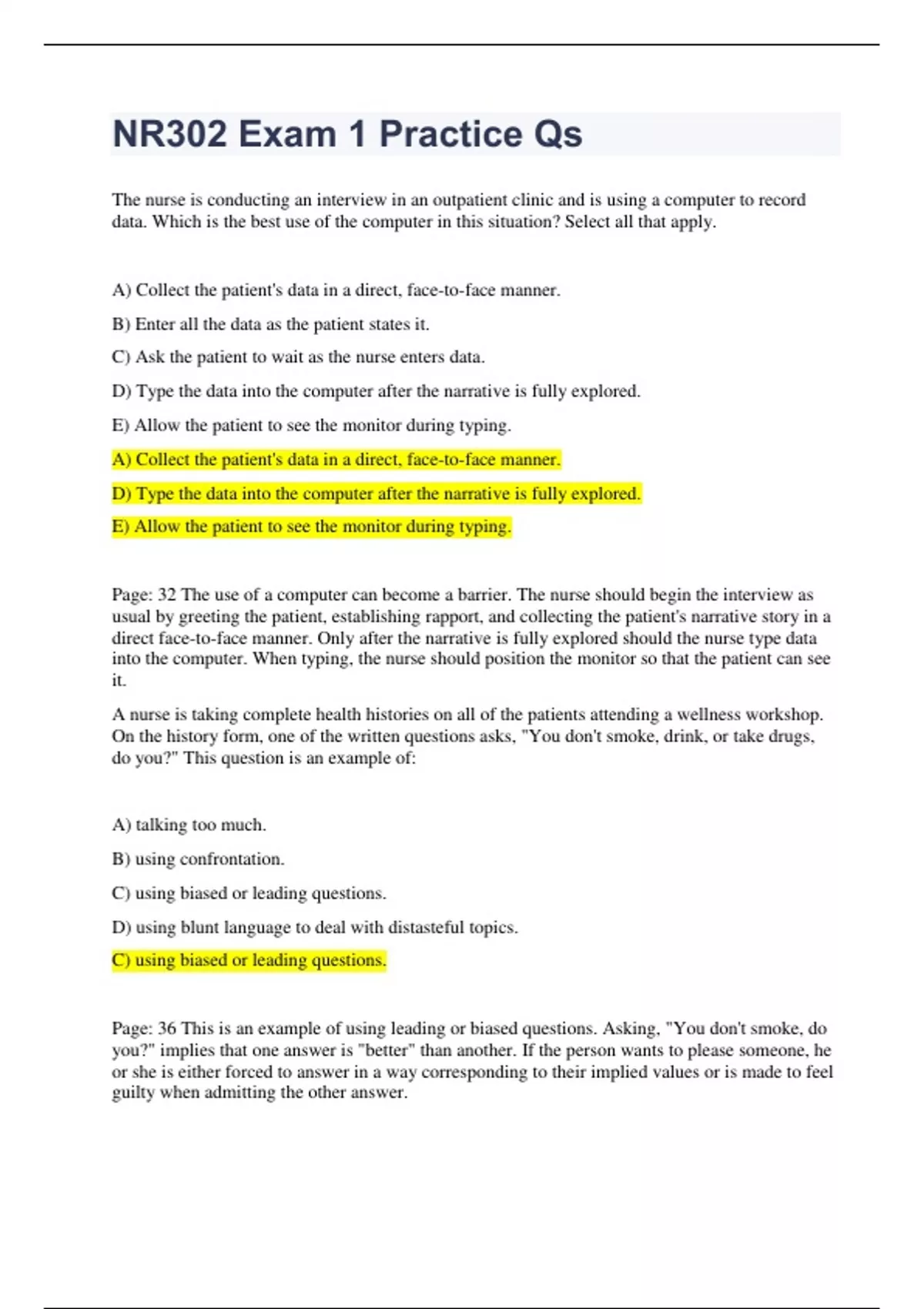 NR302 EXAM 1 PRACTICE QUESTIONS WITH 100% SOLVED SOLUTIONS - NR-302 ...