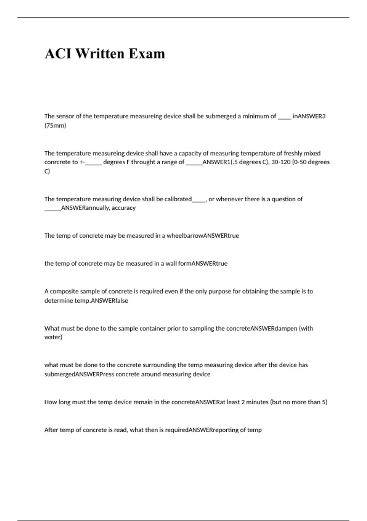 ACI Written Exam Questions and Answers 2024 - ACI Written - Stuvia US