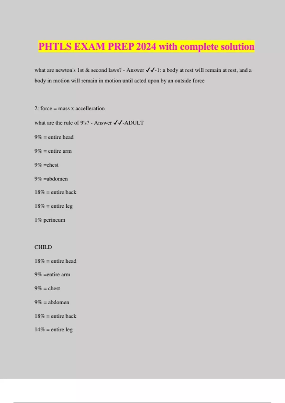 PHTLS EXAM PREP 2024 with complete solution - Prehospital Trauma Life ...