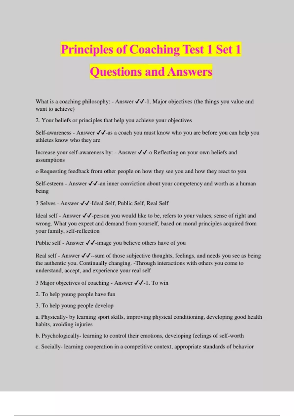 Principles of Coaching Bundled Exams Questions and Answers | 100% ...