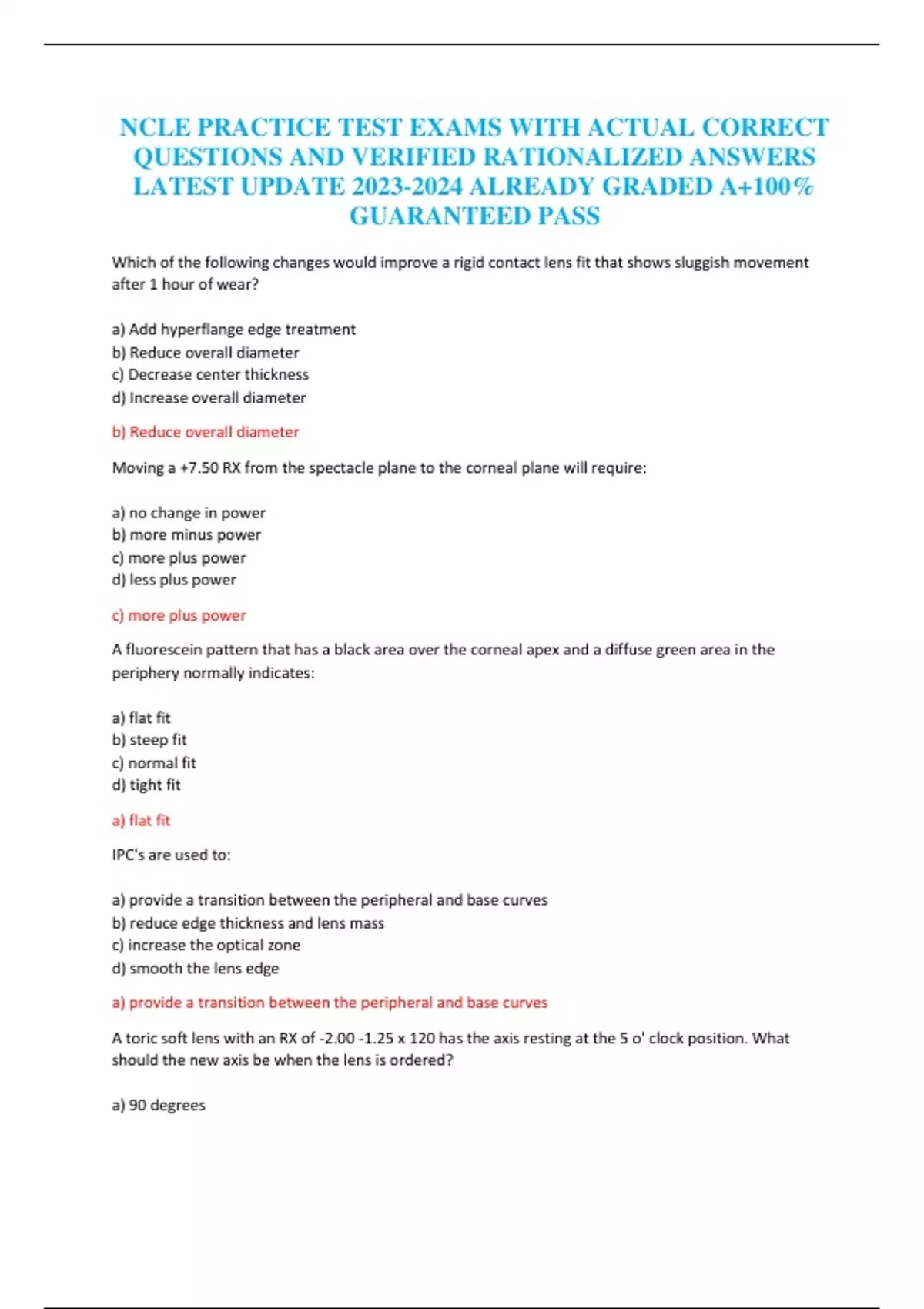 NCLE PRACTICE TEST EXAMS WITH ACTUAL CORRECT QUESTIONS AND VERIFIED ...