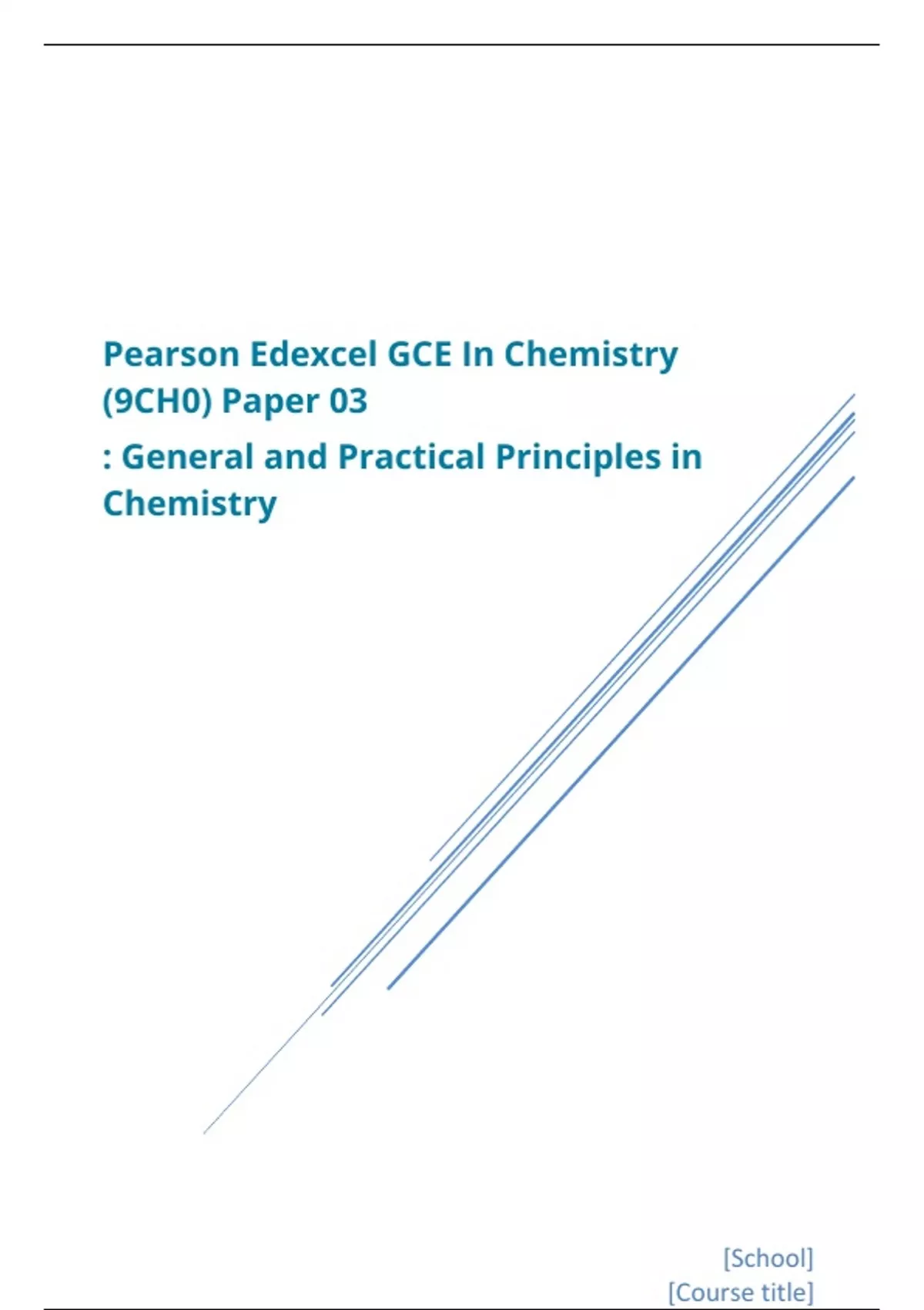 Pearson Edexcel A Level Chemistry Paper 3 June 2023 QUESTION PAPER ...