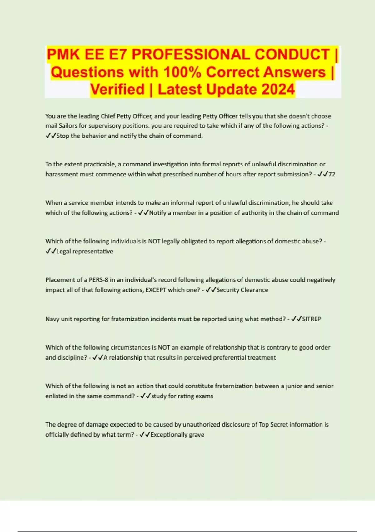 PMK EE E7 PROFESSIONAL CONDUCT | Questions with 100% Correct Answers ...