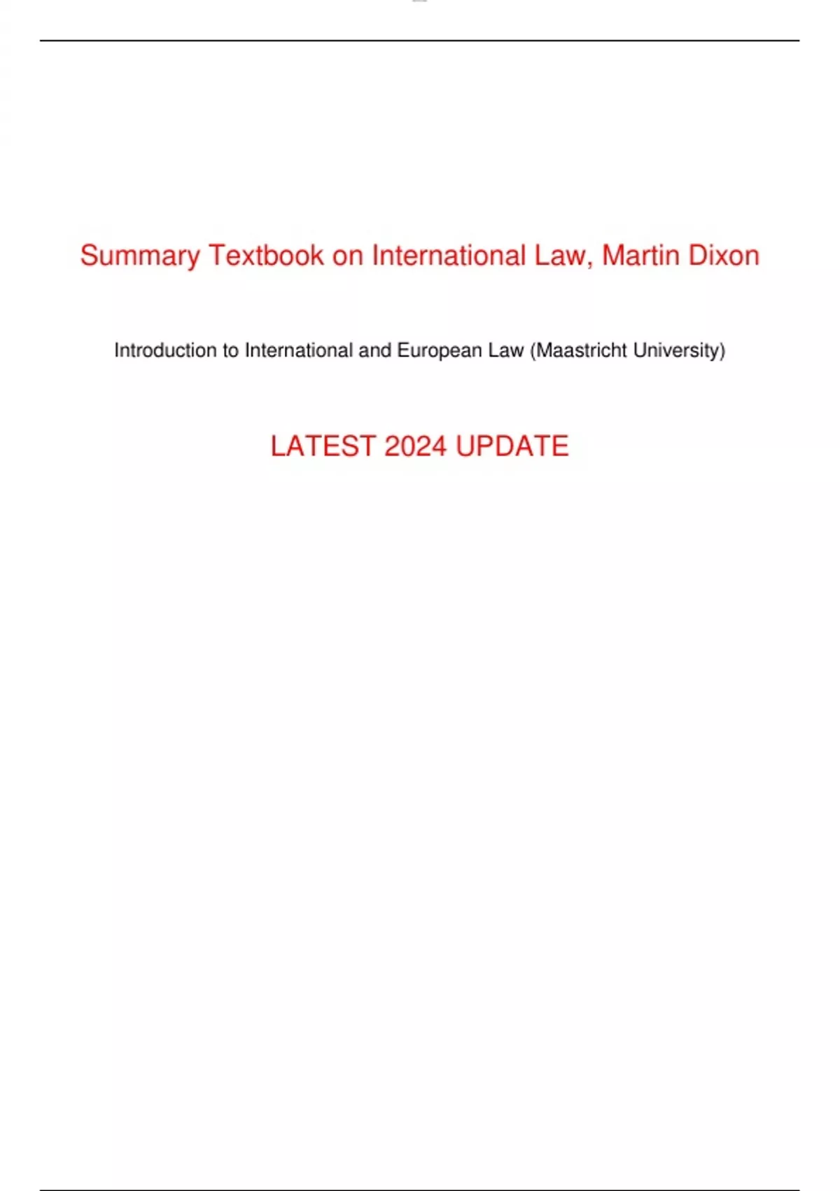 Summary Textbook on International Law, Martin Dixon Introduction to ...