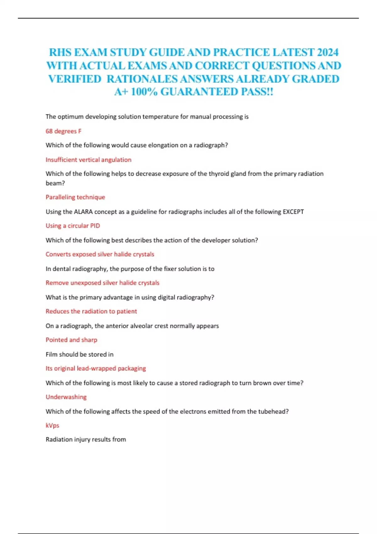 RHS EXAM STUDY GUIDE AND PRACTICE LATEST 2024 WITH ACTUAL EXAMS AND ...