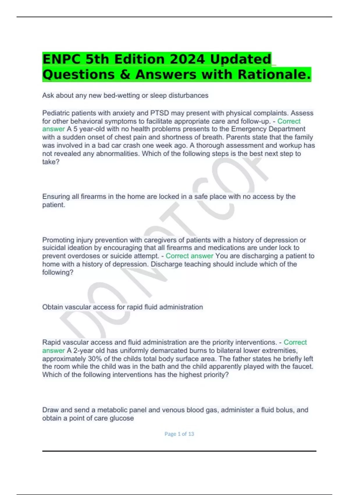 ENPC 5th Edition 2024 Updated Questions & Answers with Rationale ...