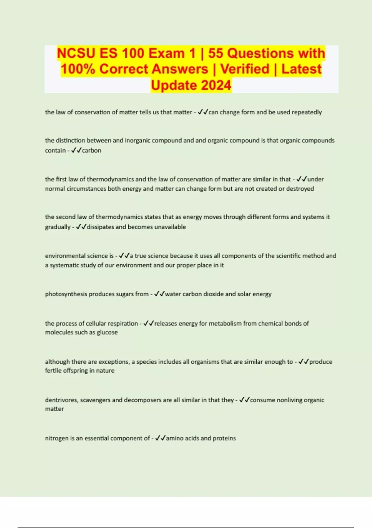 NCSU ES 100 Exam 1 | 55 Questions with 100% Correct Answers | Verified ...