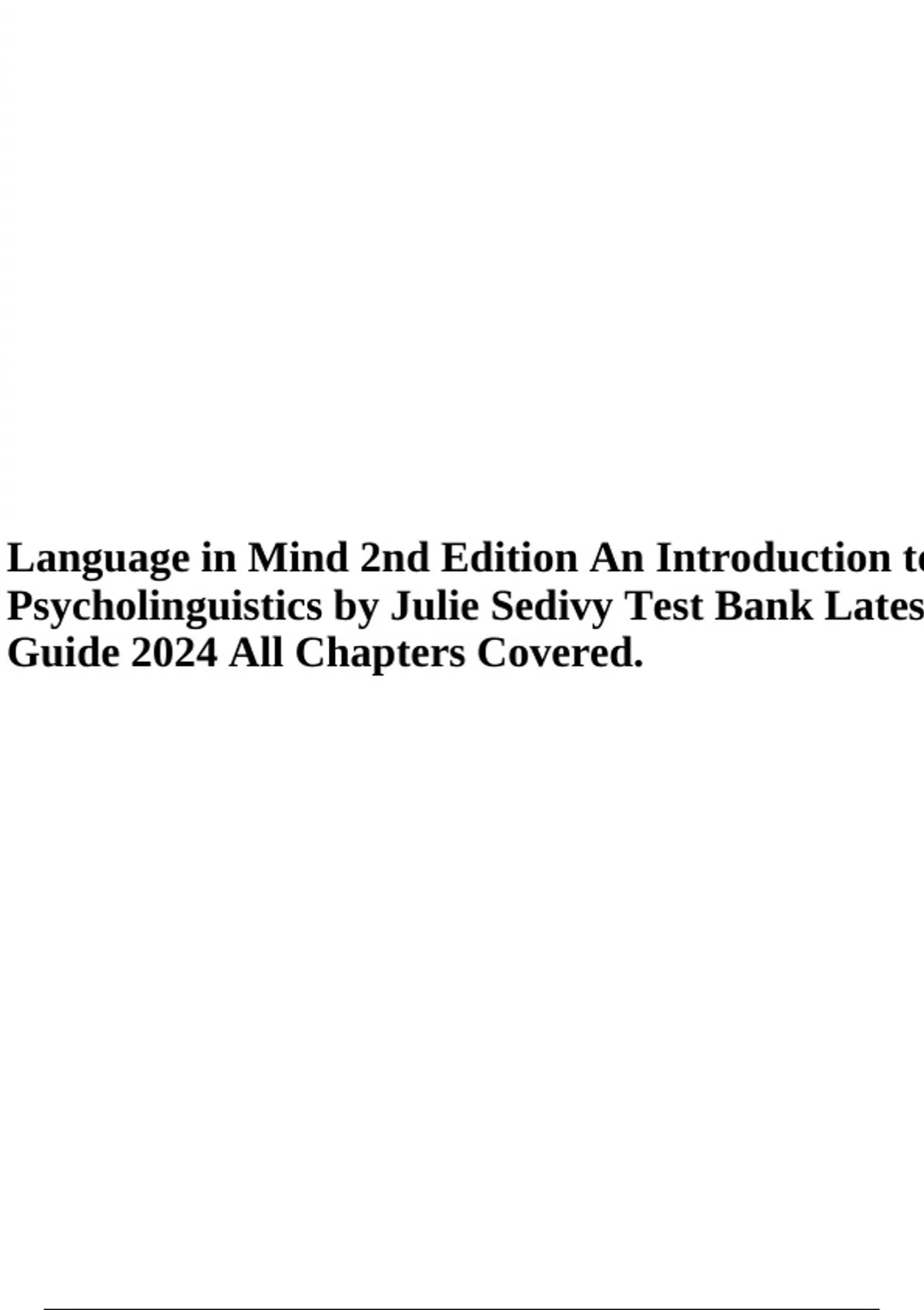 Language in Mind 2nd Edition An Introduction to Psycholinguistics by ...