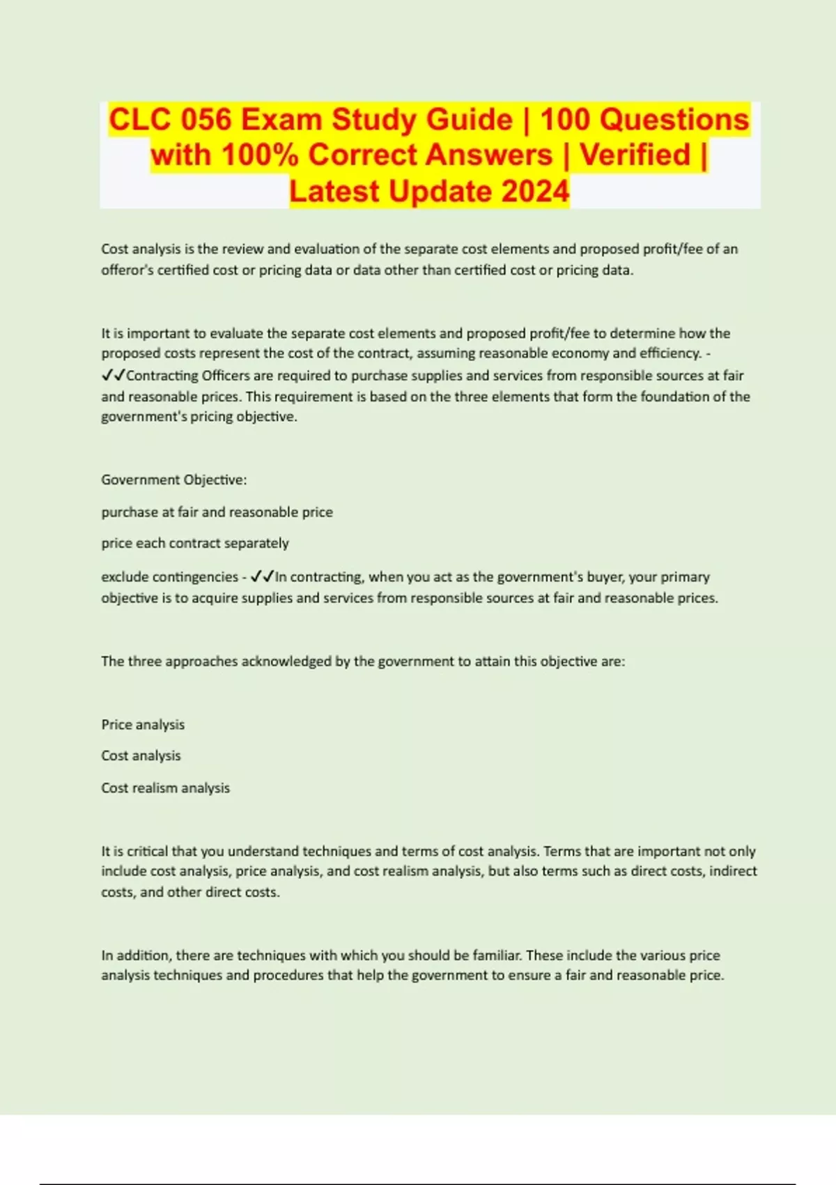 CLC 056 Exam Study Guide | 100 Questions with 100% Correct Answers ...