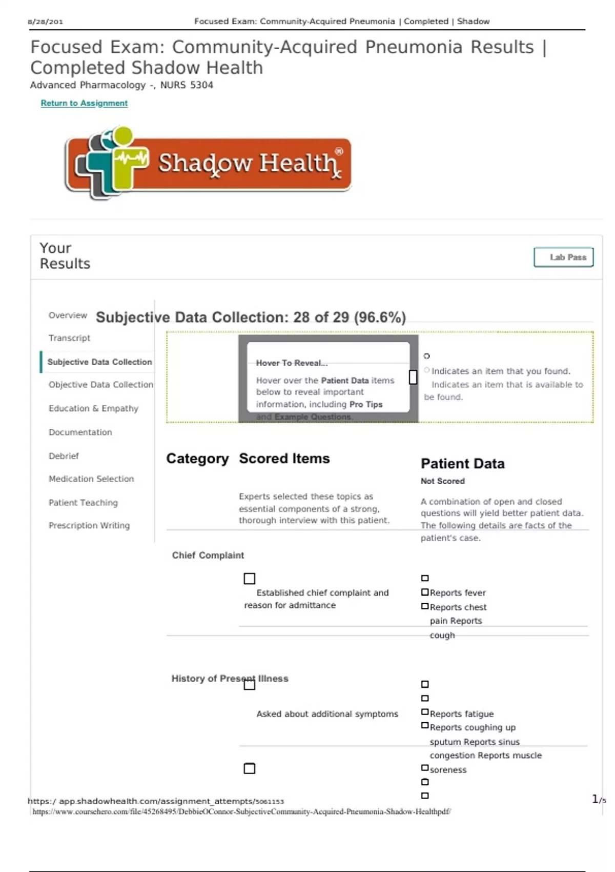 Focused Exam: Community-Acquired Pneumonia Results | Completed Shadow ...