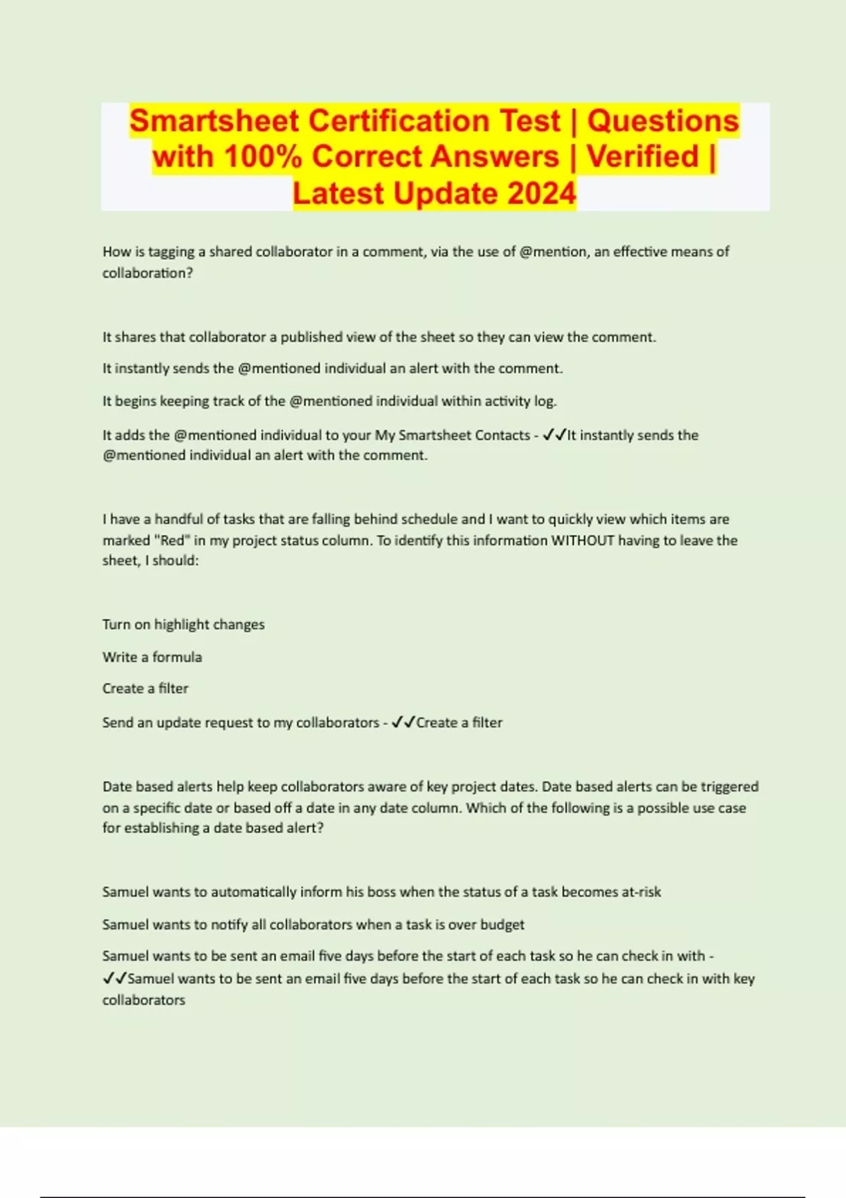 Smartsheet Certification Test | Questions with 100% Correct Answers ...