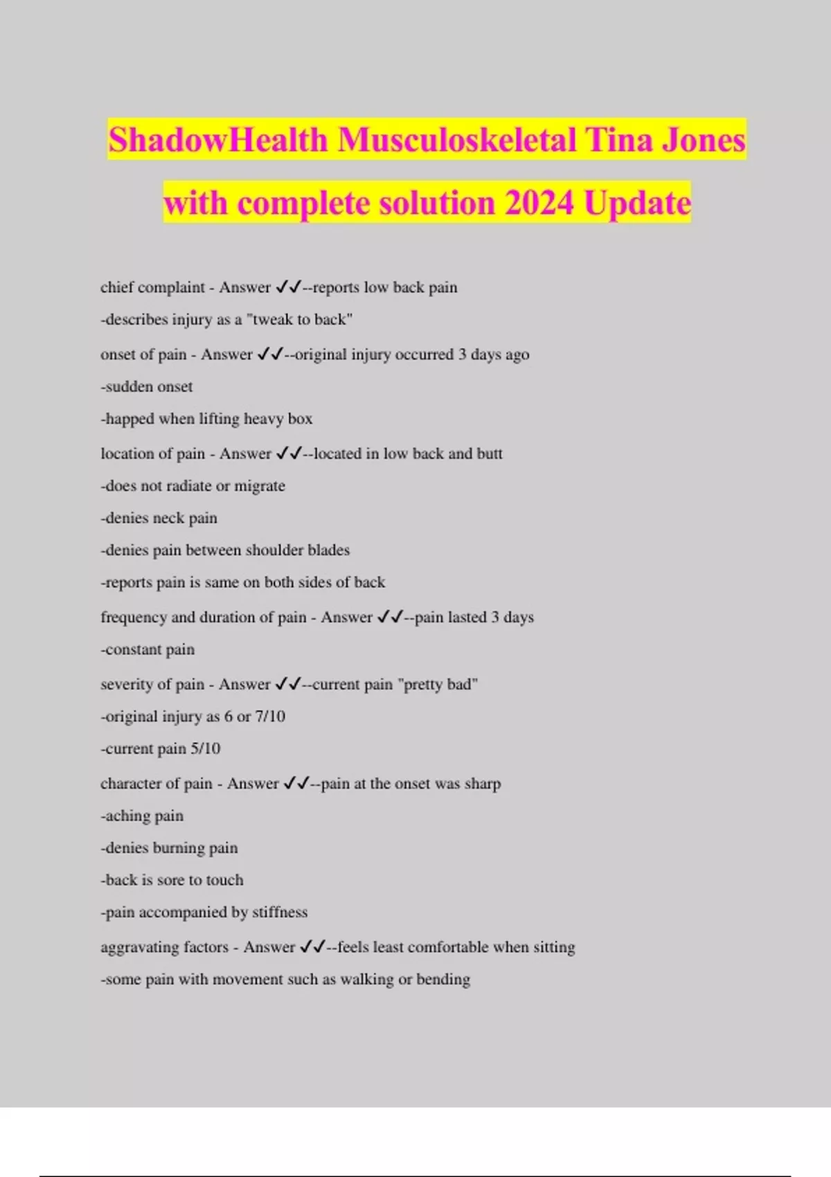 ShadowHealth Musculoskeletal Tina Jones with complete solution 2024 ...