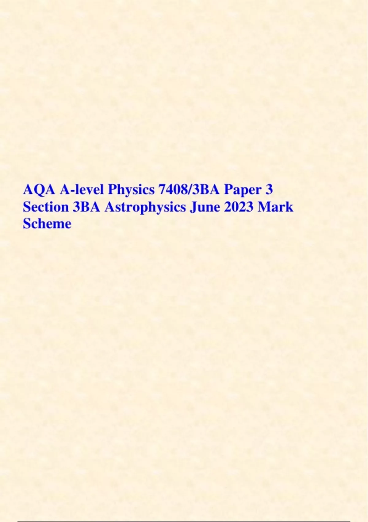 AQA A-level Physics 7408/3BA Paper 3BA June 2023 Mark Scheme - AQA A ...