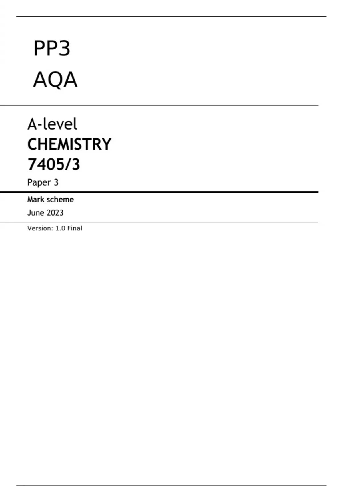 AQA A LEVEL CHEMISTRY PAPER 3 JUNE 2023 FINAL QUESTIONS PAPER AND MARK ...