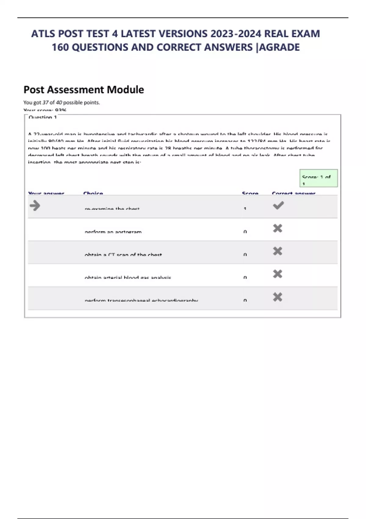 ATLS POST TEST 4 LATEST VERSIONS REAL EXAM 160 QUESTIONS AND CORRECT ...
