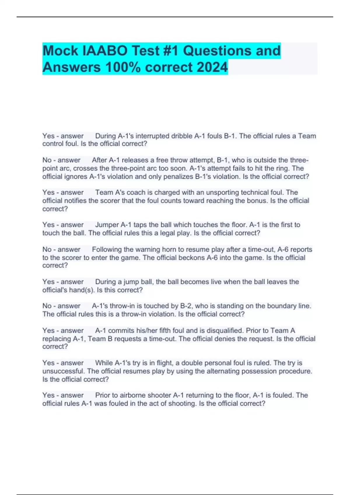 Mock IAABO Test #1 Questions and Answers 100% correct 2024 - Iaabo ...