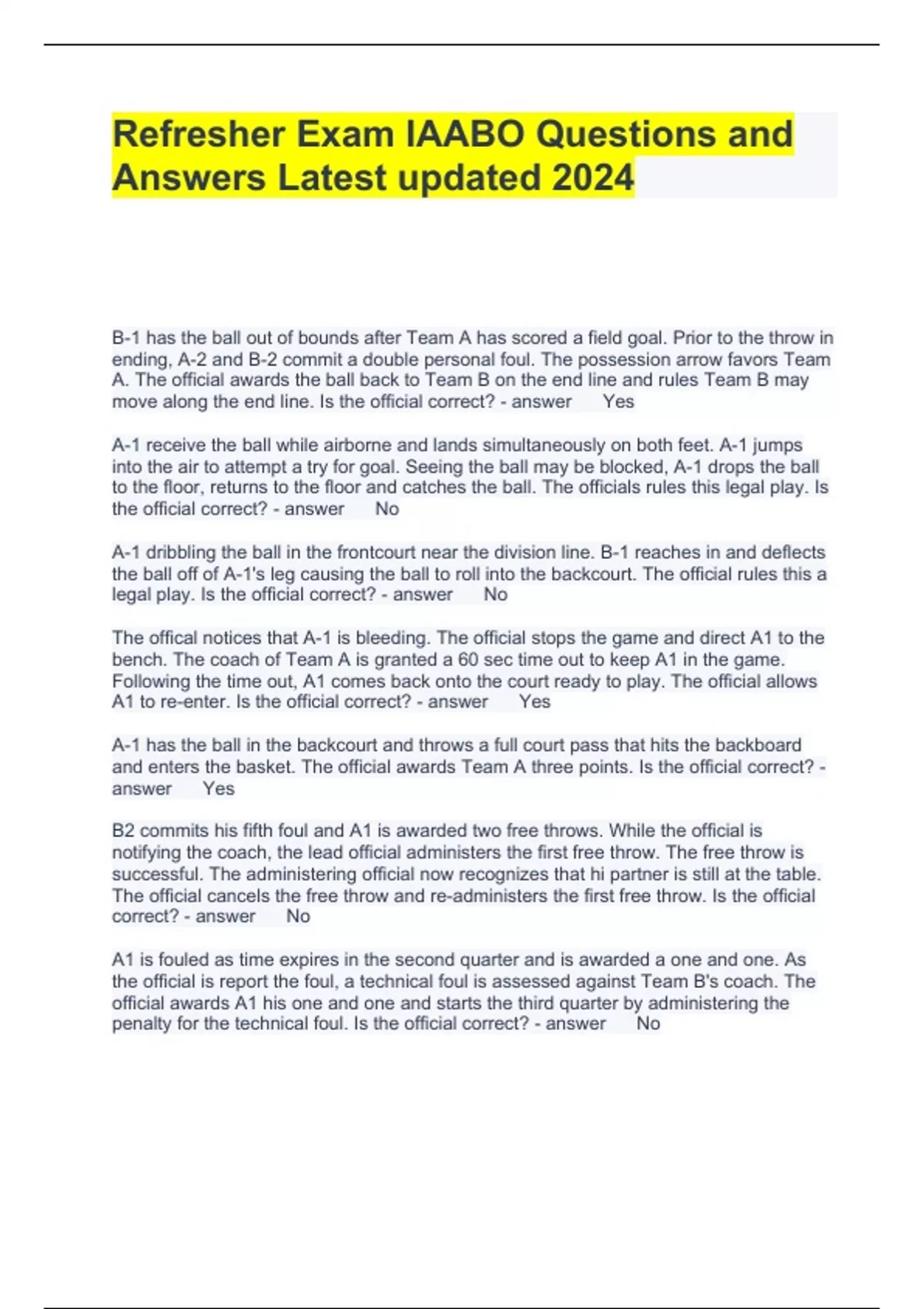 Refresher Exam IAABO Questions and Answers Latest updated 2024 - Iaabo ...