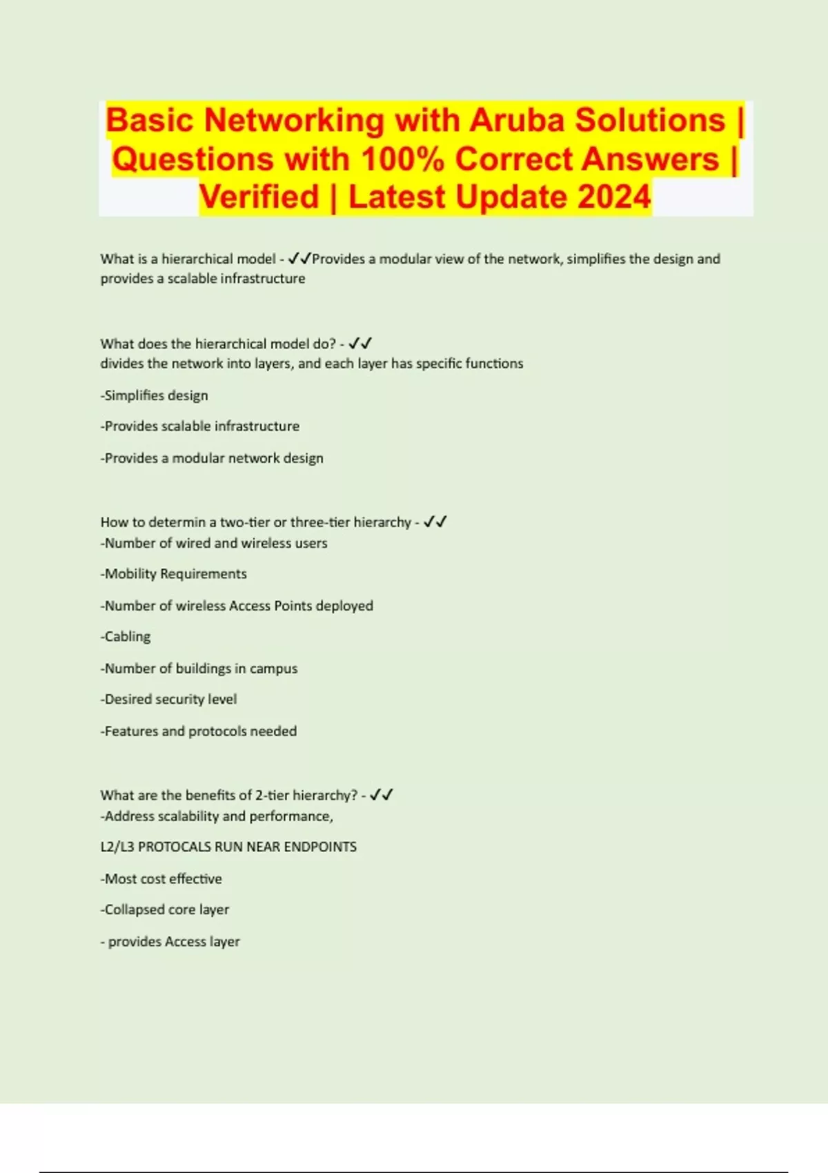 Basic Networking with Aruba Solutions | Questions with 100% Correct ...