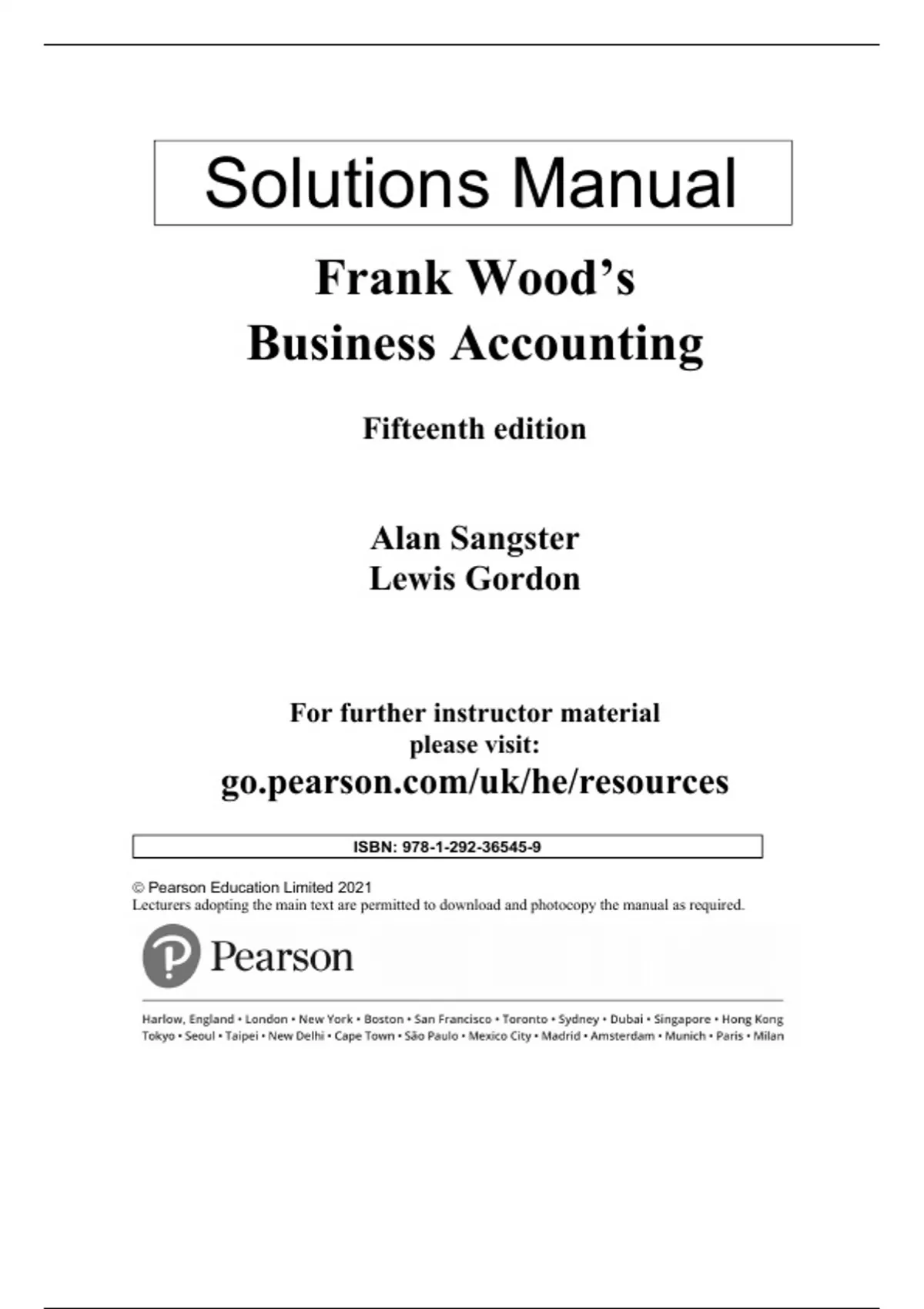 Solution Manual For Frank Wood's Business Accounting, 15th Edition by Alan Sangster, Lewis ...