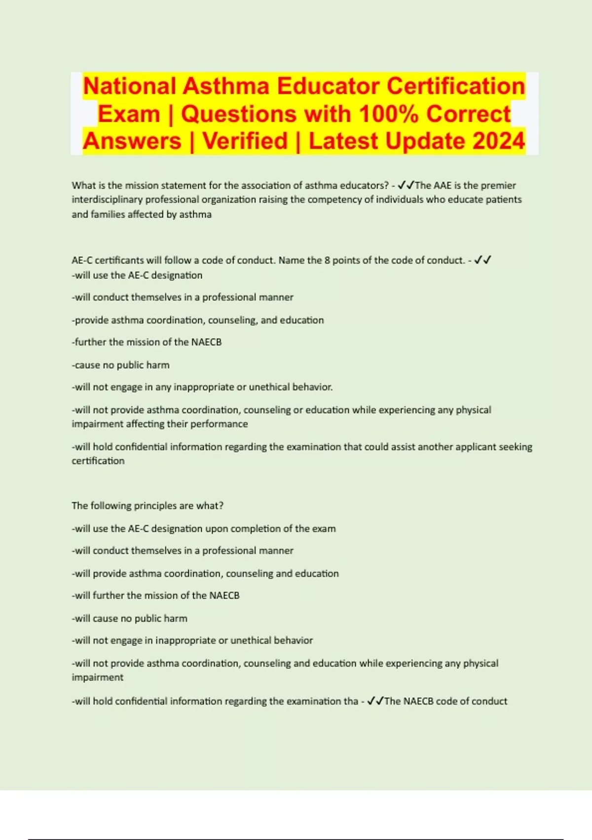 National Asthma Educator Certification Exam | Questions with 100% ...