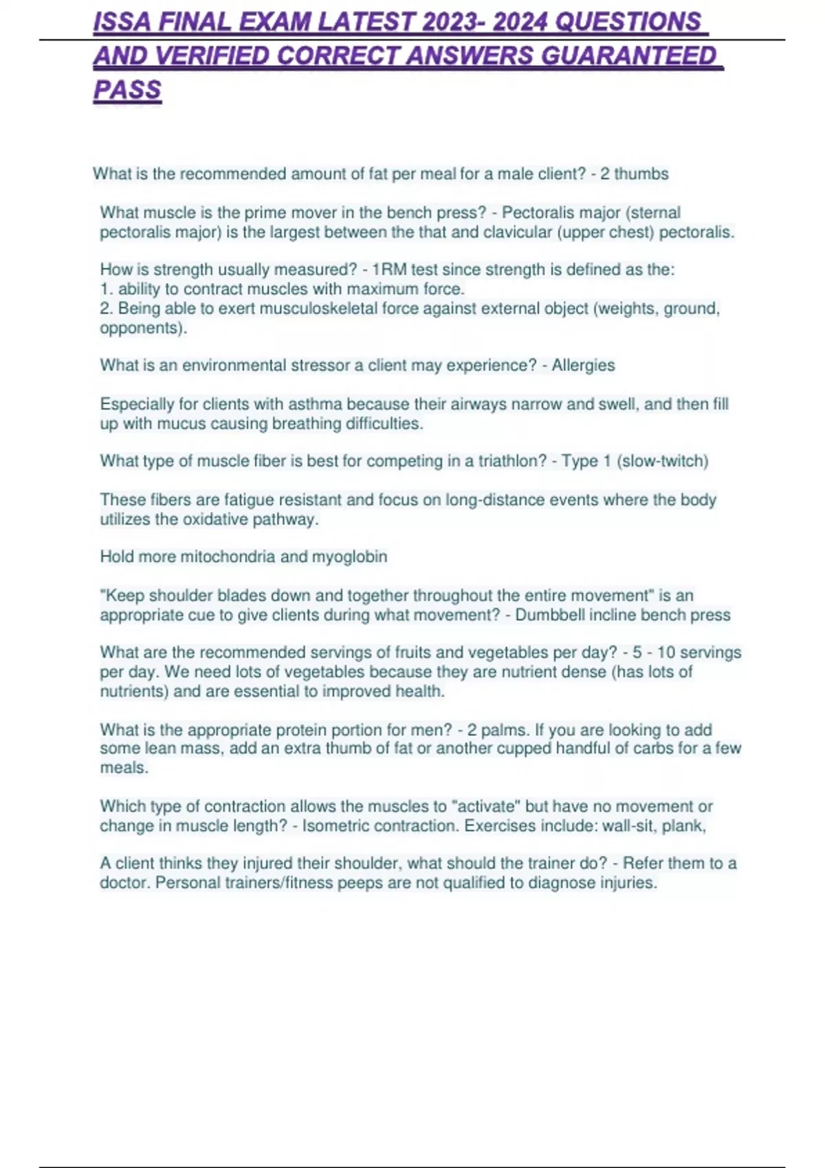 ISSA FINAL EXAM LATEST QUESTIONS AND VERIFIED CORRECT ANSWERS ...