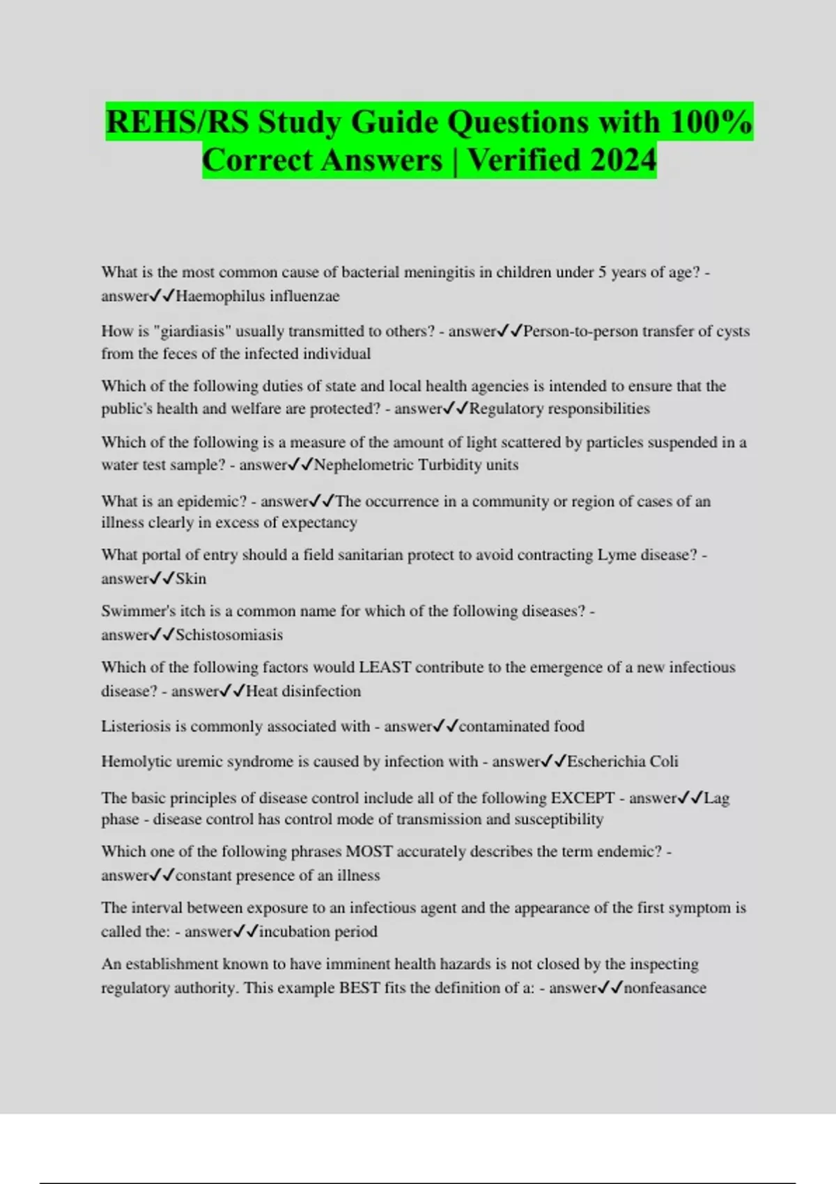 REHS/RS Study Guide Questions with 100% Correct Answers | Verified 2024 ...