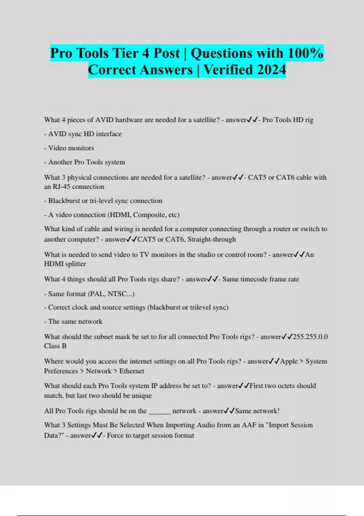 Pro Tools Tier 4 Post | Questions with 100% Correct Answers | Verified ...