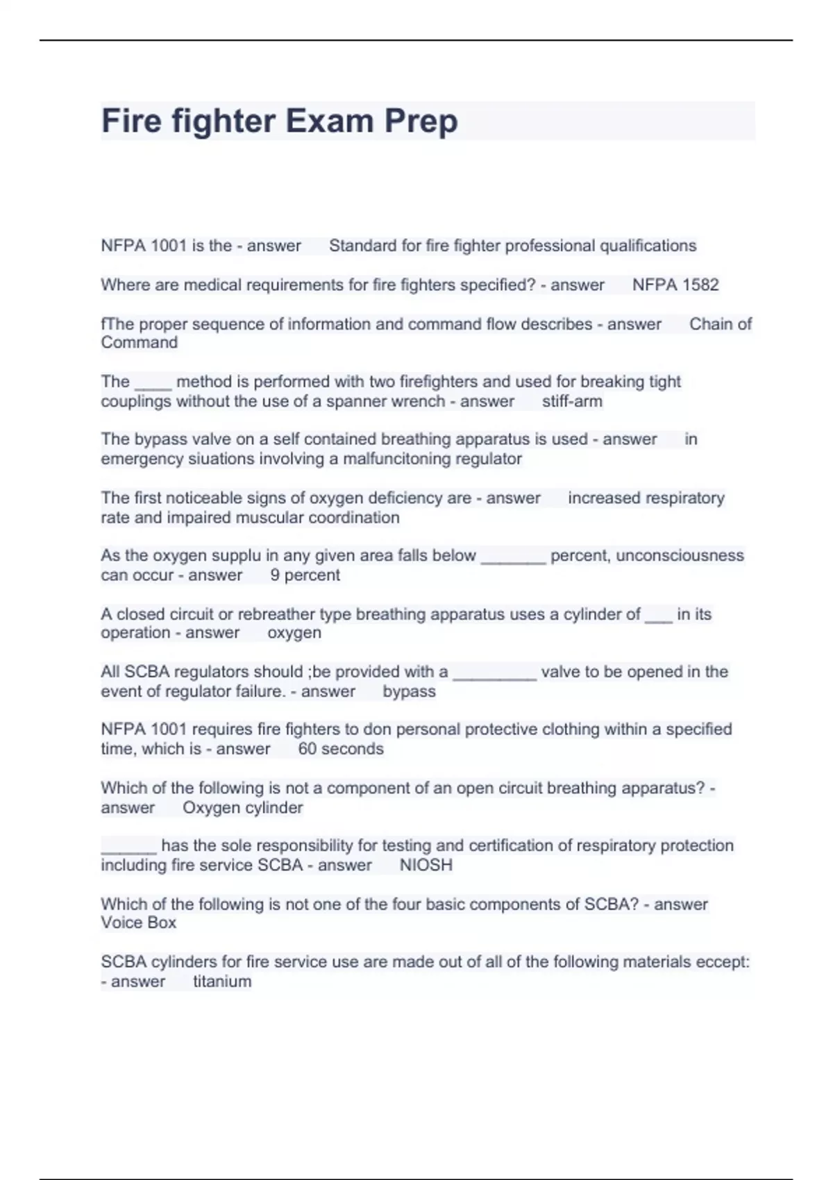 Fire fighter Exam Prep Questions and Answers 100% correct 2024 - Firefighter - Stuvia US