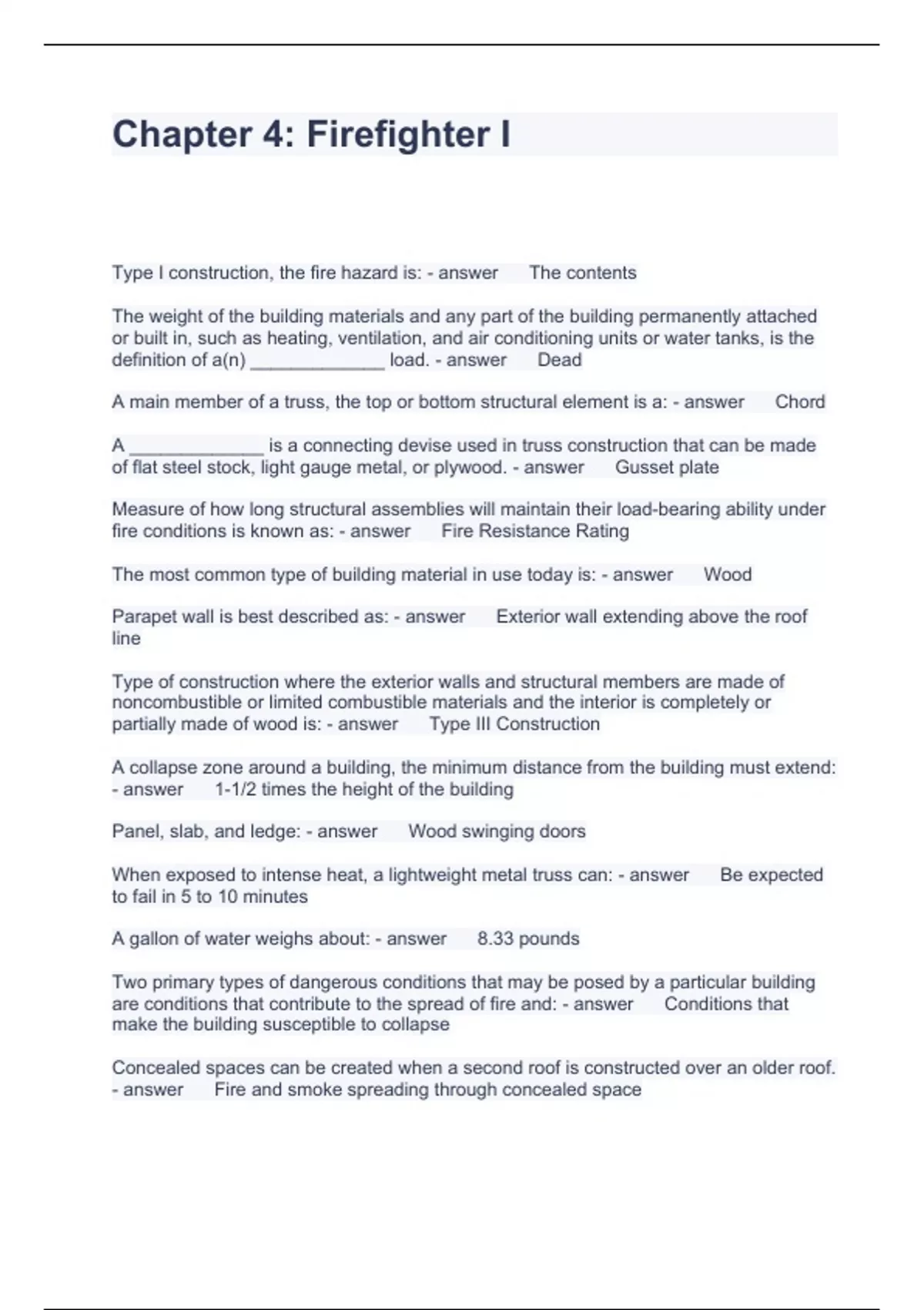 Chapter 4 Firefighter I Questions and Answers Fully solved 2024 ...