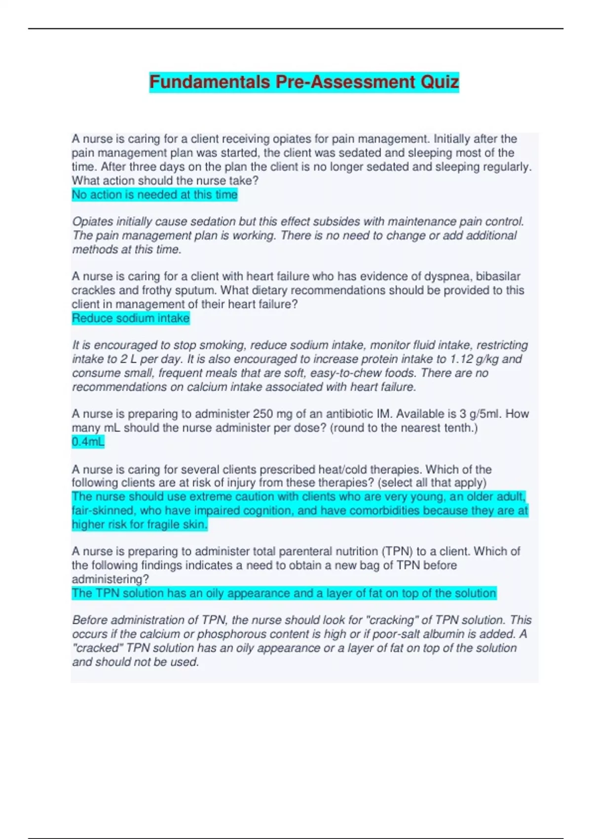 2024 Fundamentals Pre-Assessment Quiz - Complete Solutions ...