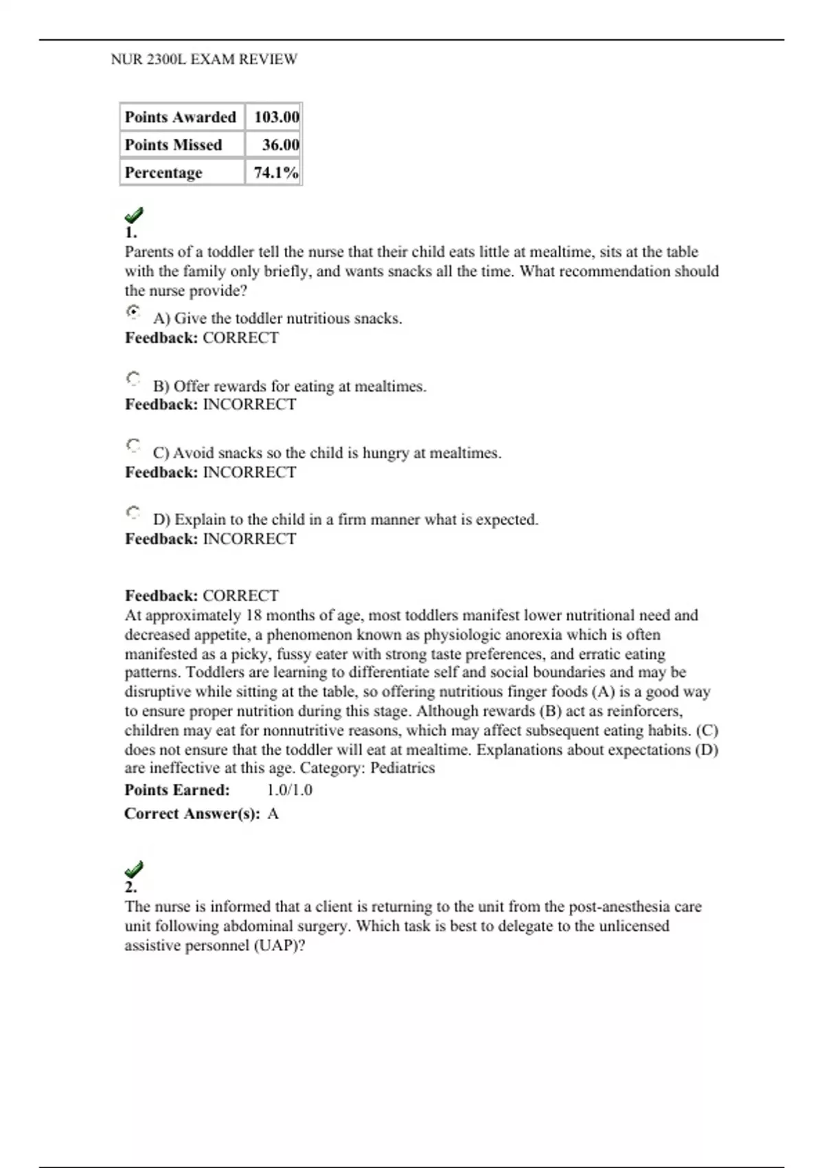 NUR 2300L EXAM REVIEW - NUR 2300L - Stuvia US