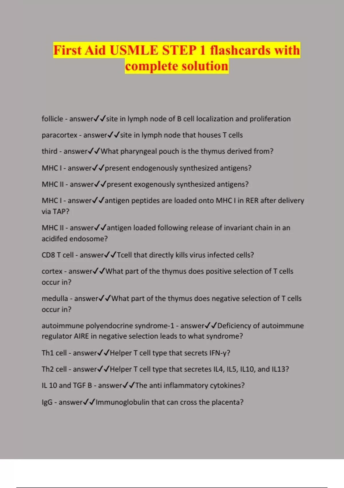 First Aid USMLE STEP 1 flashcards with complete solution - USMLE ...