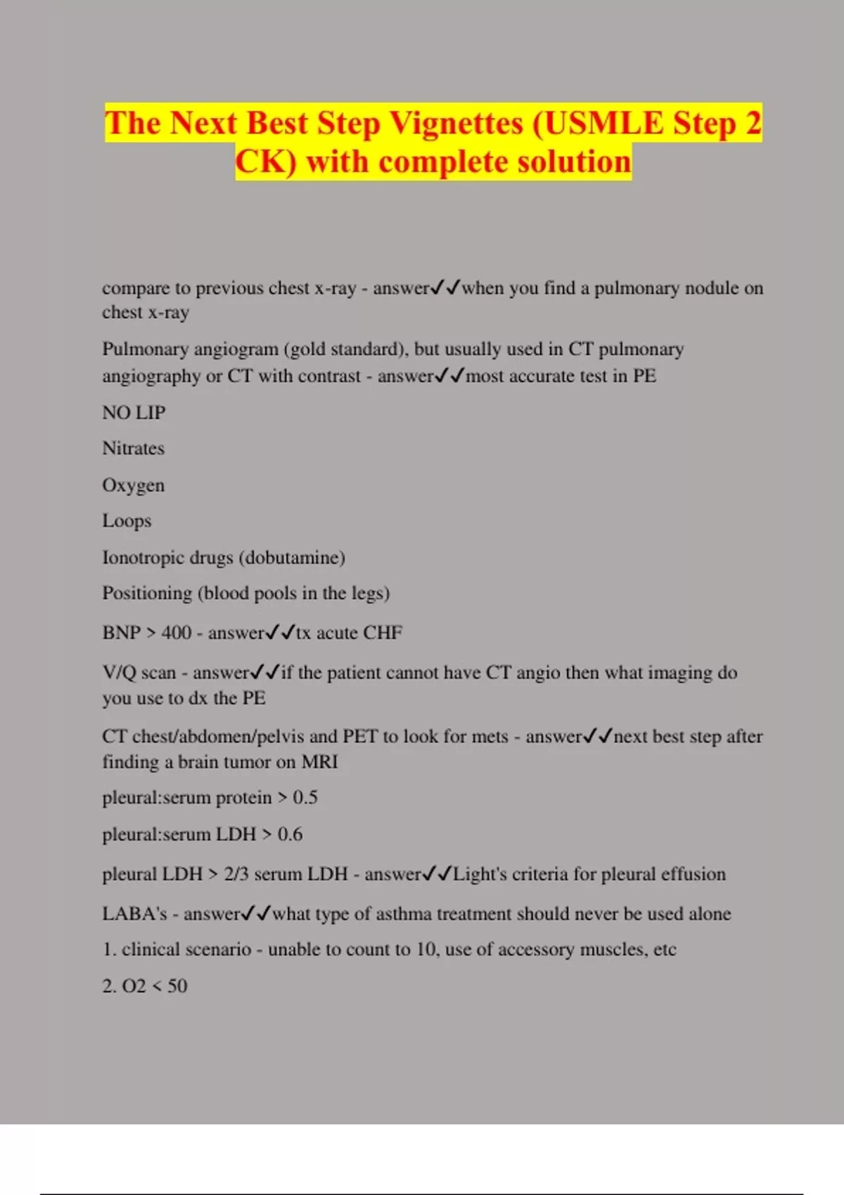 The Next Best Step Vignettes (USMLE Step 2 CK) with complete solution ...