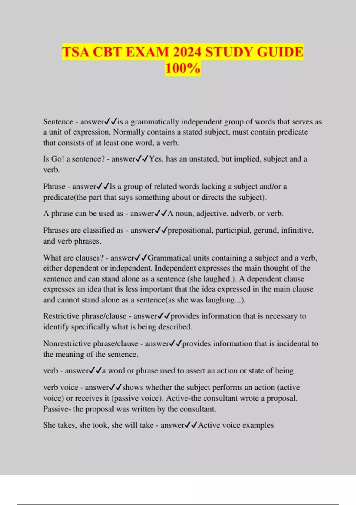 TSA CBT EXAM 2024 STUDY GUIDE 100% - TSA - Stuvia US