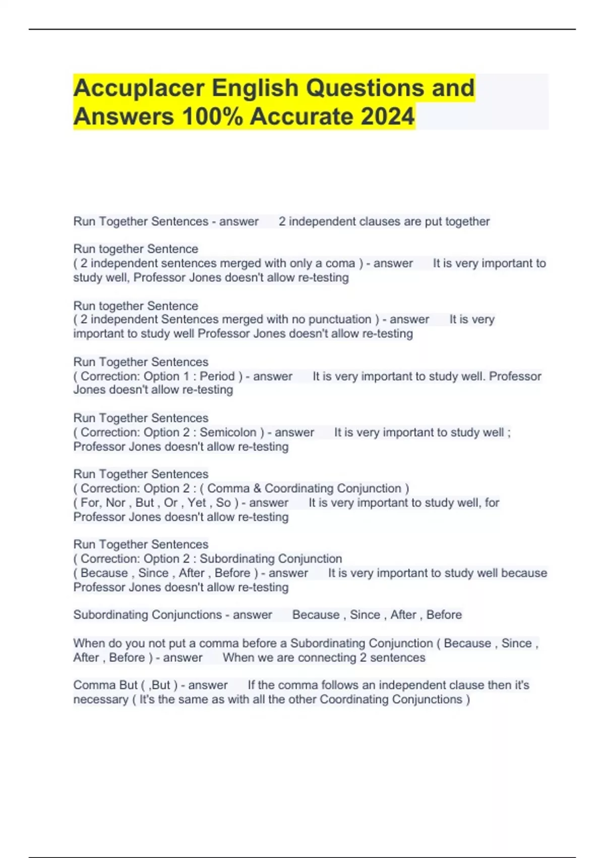 Accuplacer English Questions And Answers 100 Accurate 2024 Accuplacer Stuvia Us