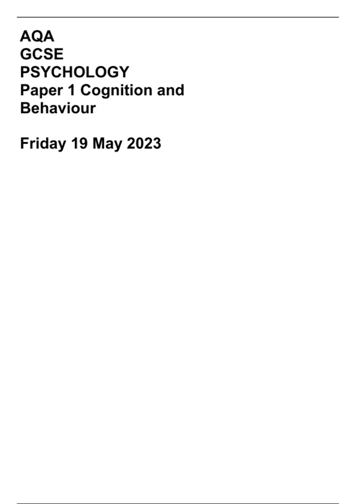 AQA GCSE PSYCHOLOGY Paper 1 Cognition and Behaviour Friday 19 May 2023 ...