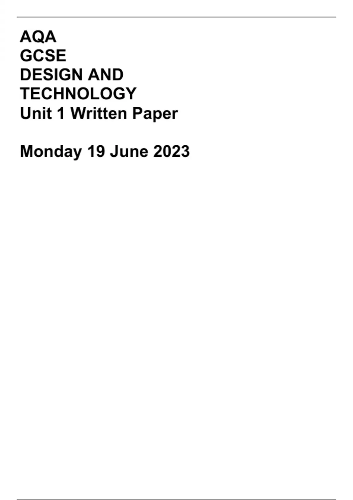 AQA GCSE DESIGN AND TECHNOLOGY Unit 1 Written Paper Monday 19 June 2023 ...