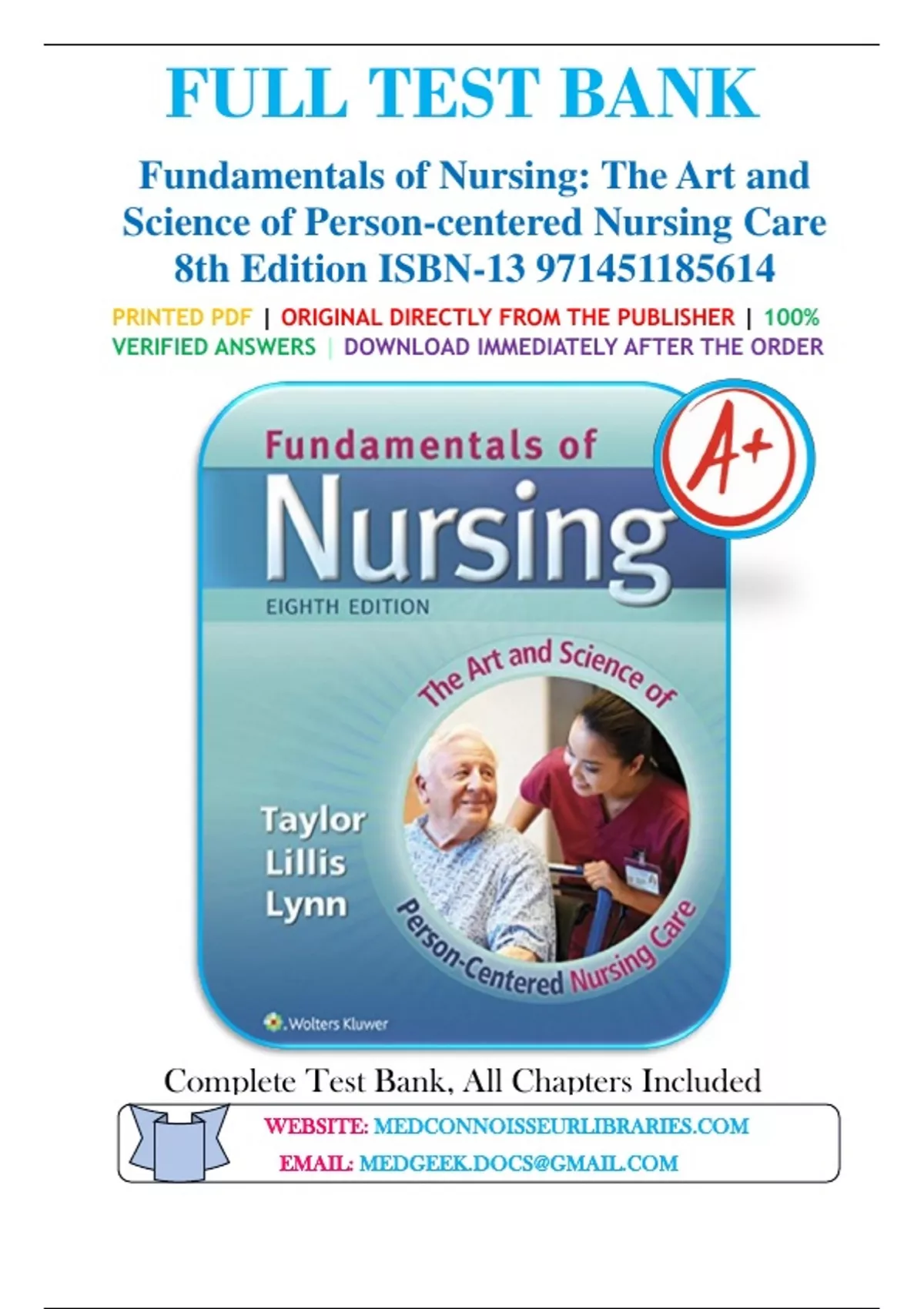 Test Bank for Fundamentals of Nursing: The Art and Science of Person ...