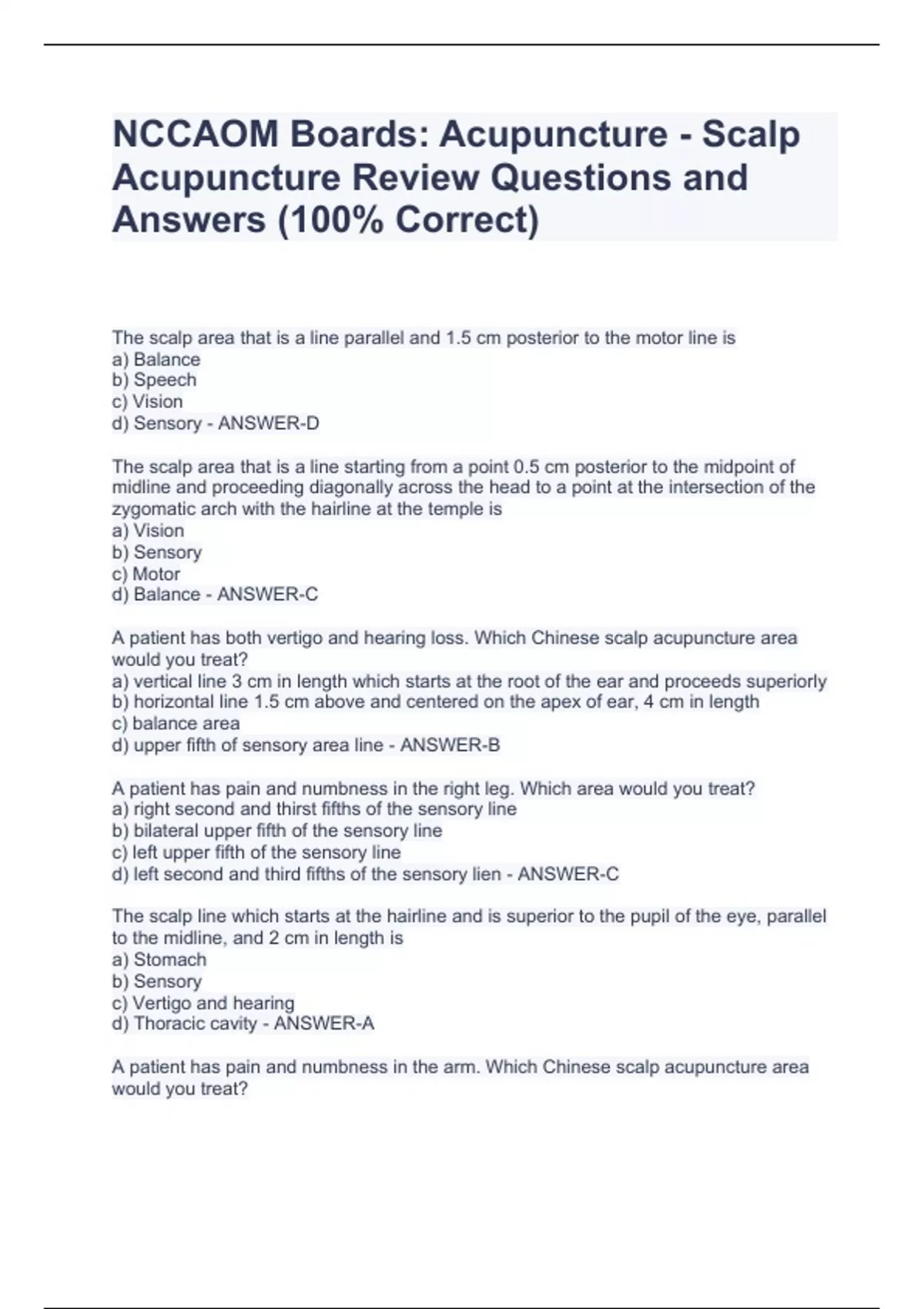 NCCAOM Boards: Acupuncture - Scalp Acupuncture Review Questions and ...