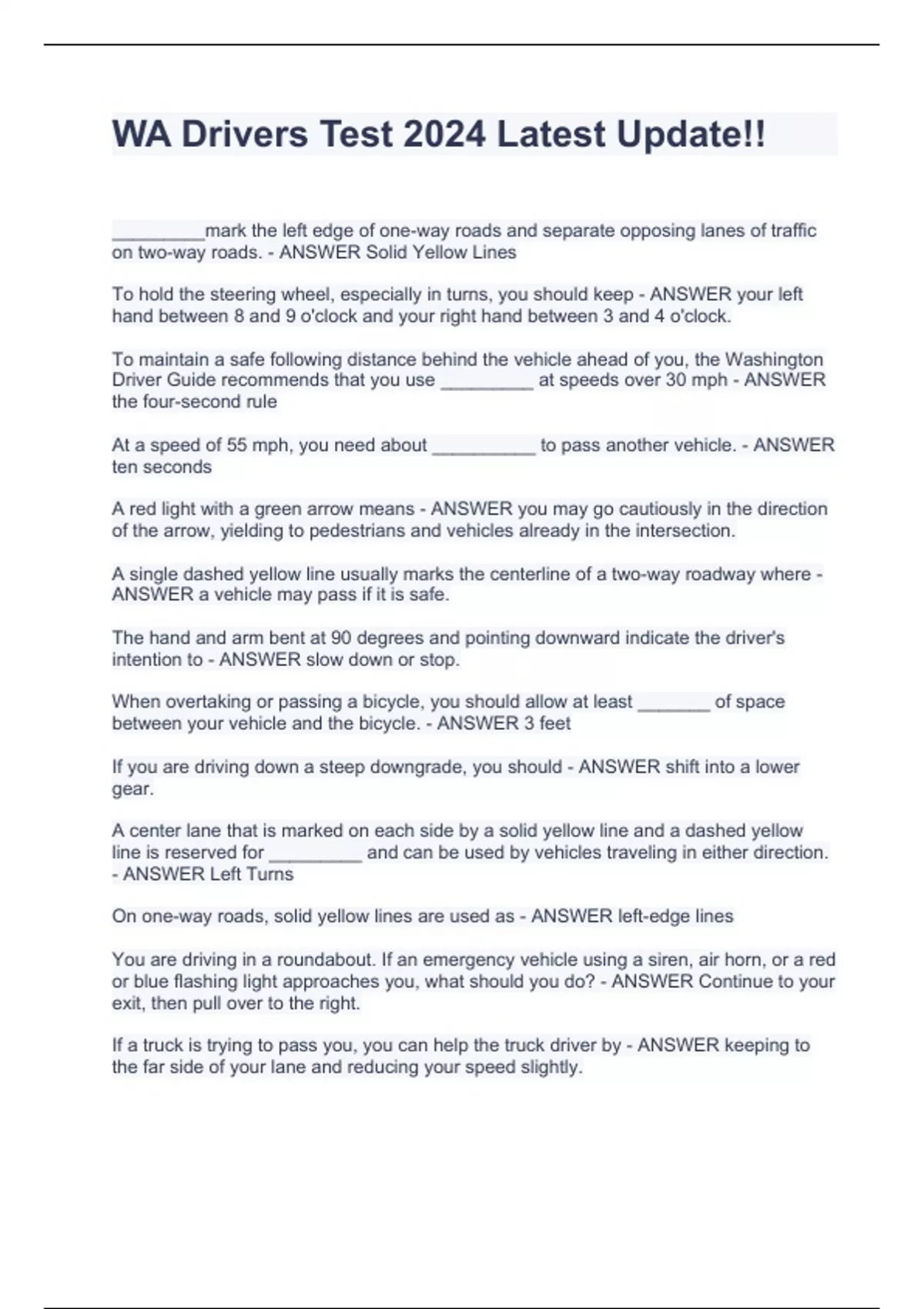 WA Drivers Test 2024 Latest Update!! - WA Drivers - Stuvia US