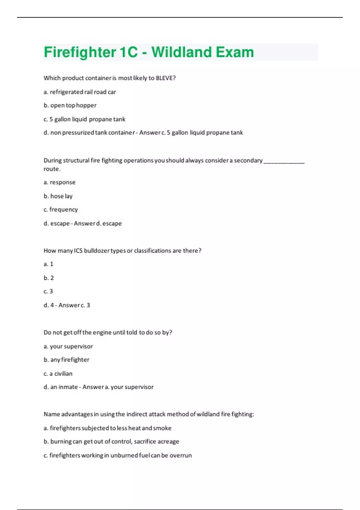 Firefighter 1C - Wildland Exam All Possible Questions and Answers with ...