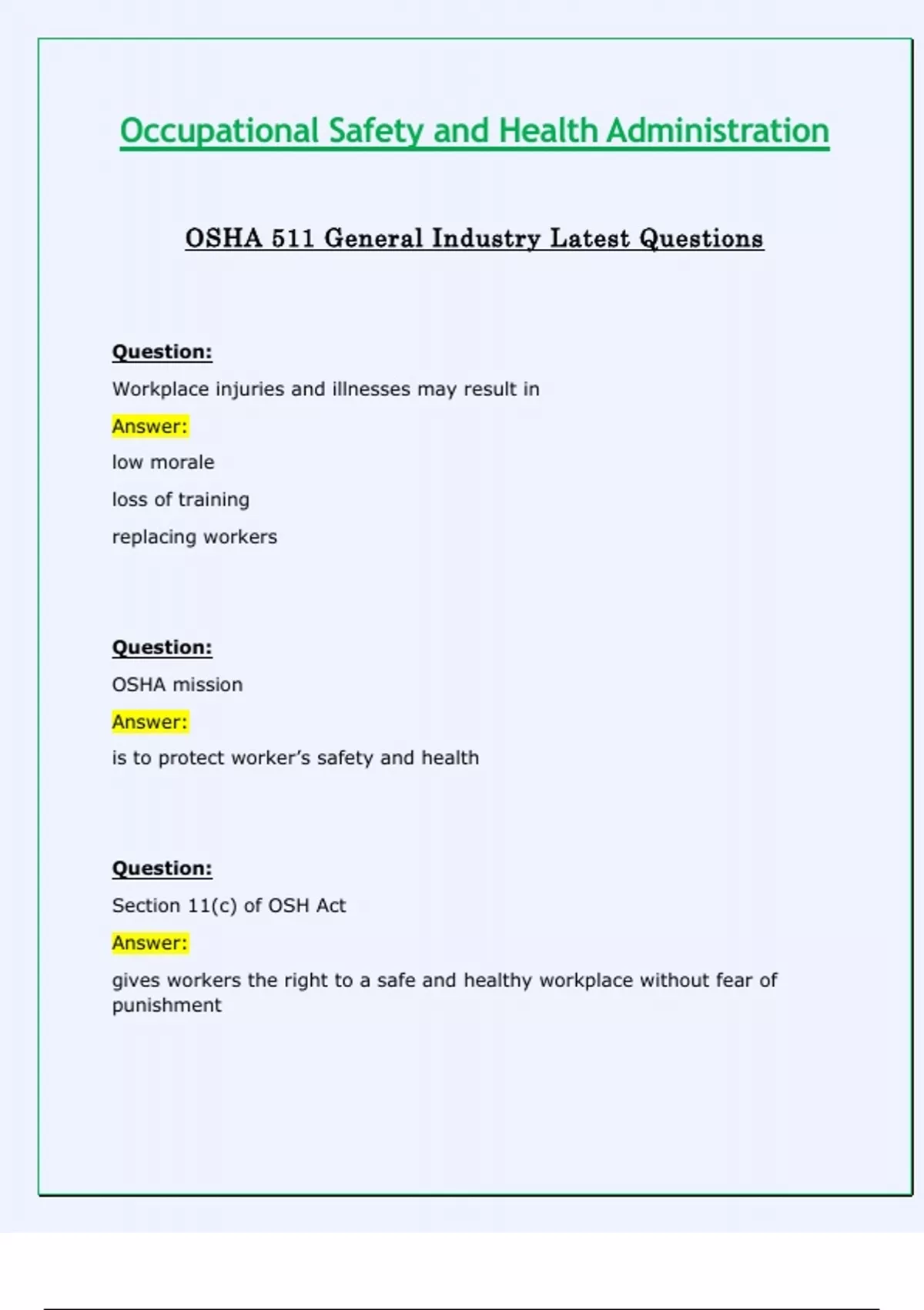 OSHA 511 General Industry Latest 2024 – 2025 Questions With Complete ...