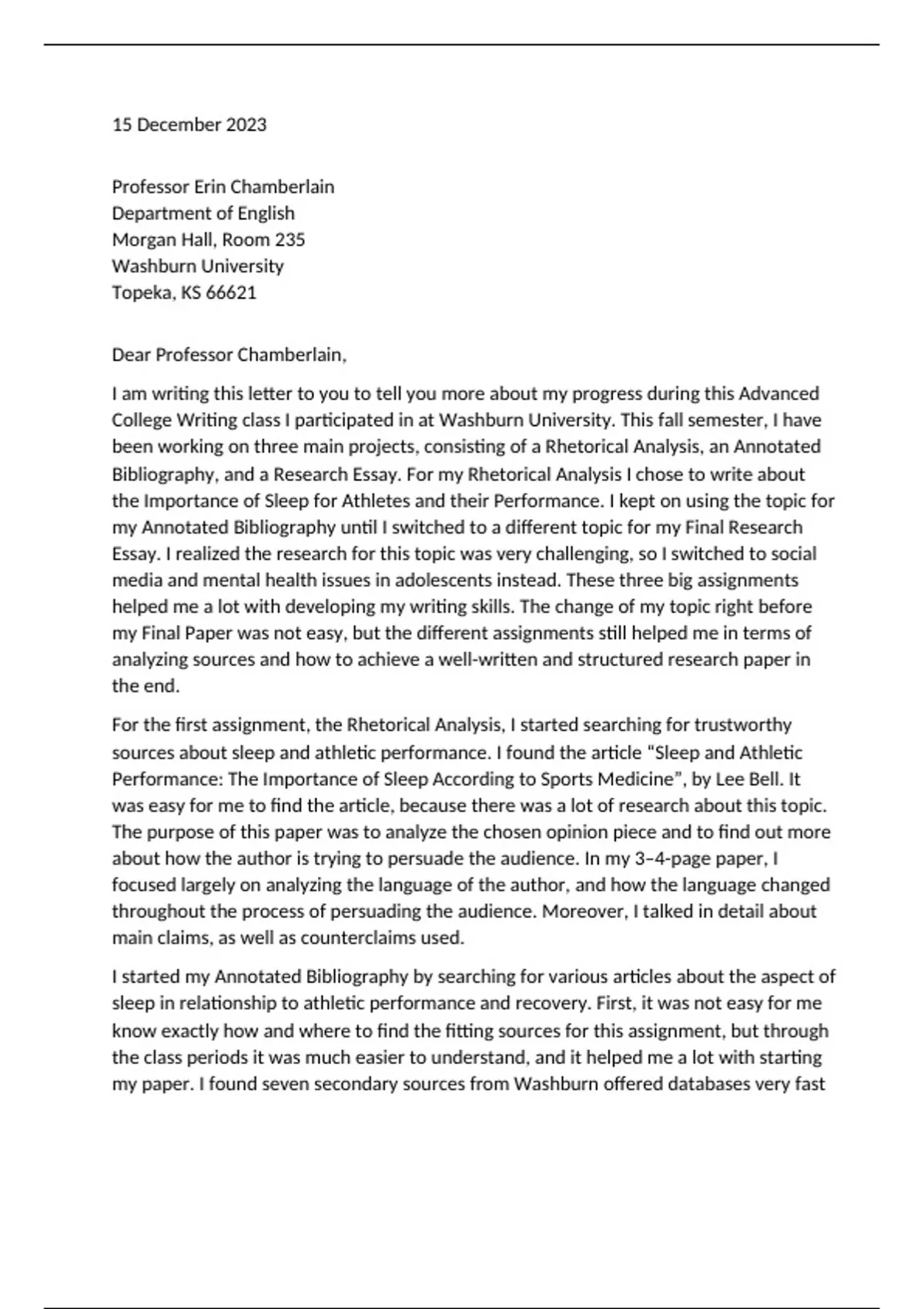 reflection letter - En300 (EN300) - Stuvia US