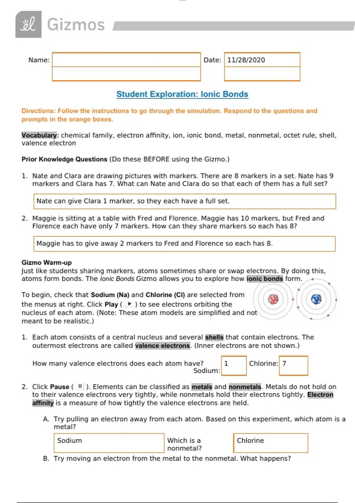 Ionic Bonding Gizmo with Answers. - Nursing - Stuvia US