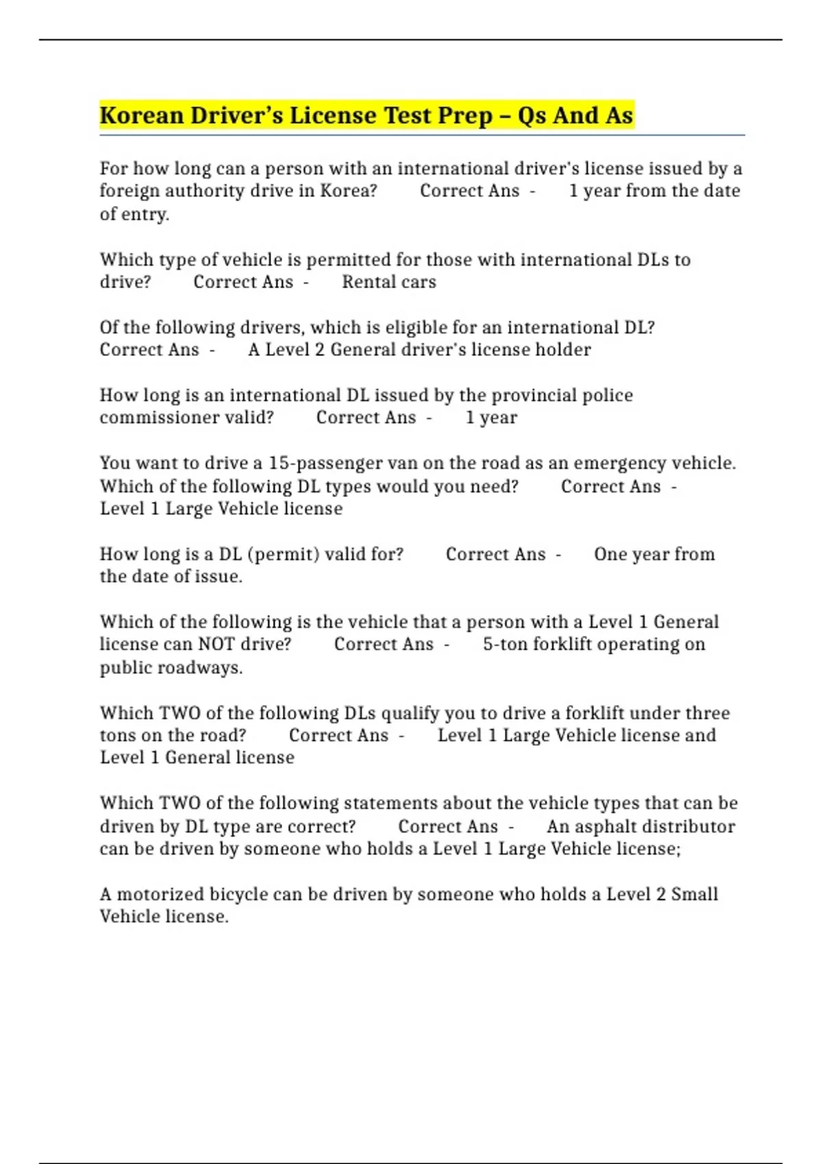 Korean Driver’s License Test Prep – Qs And As - Korean Driver’s License ...