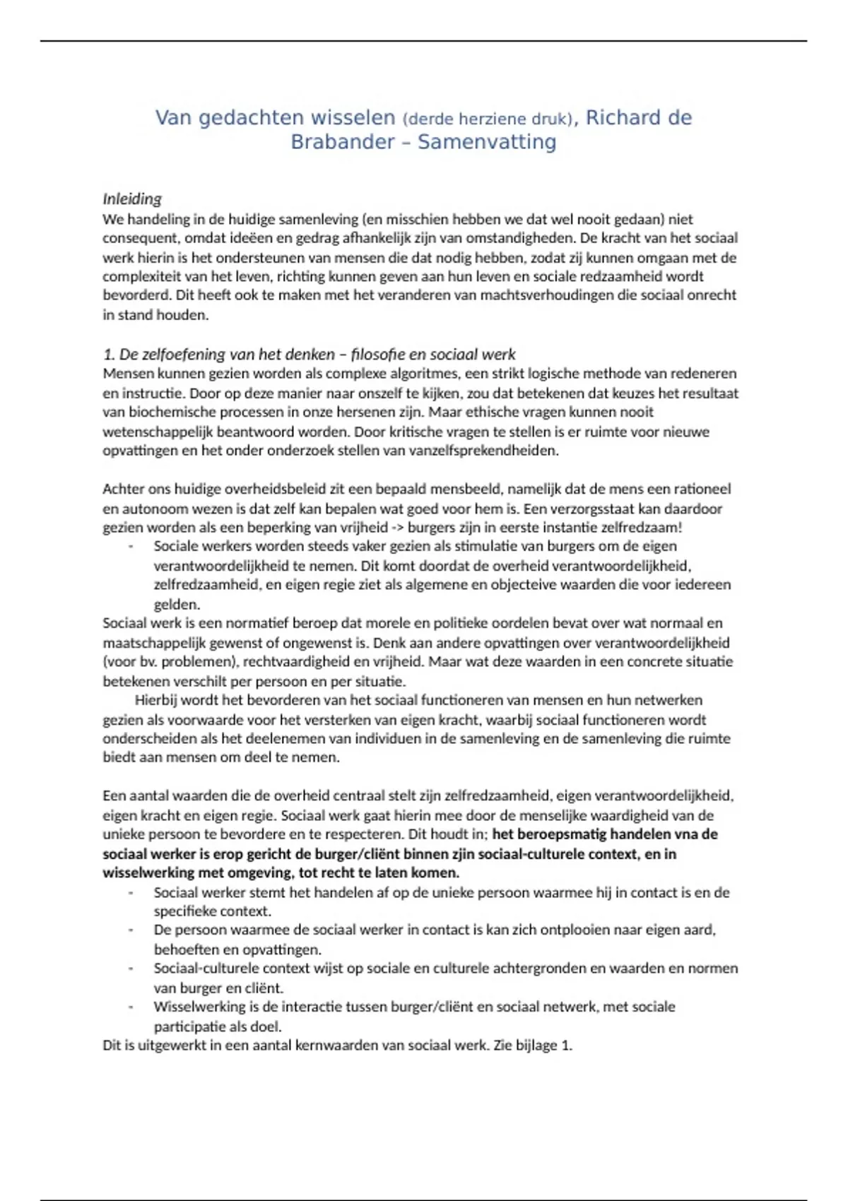 Samenvatting VOLLEDIG boek Van gedachten wisselen (3de herziene druk ...