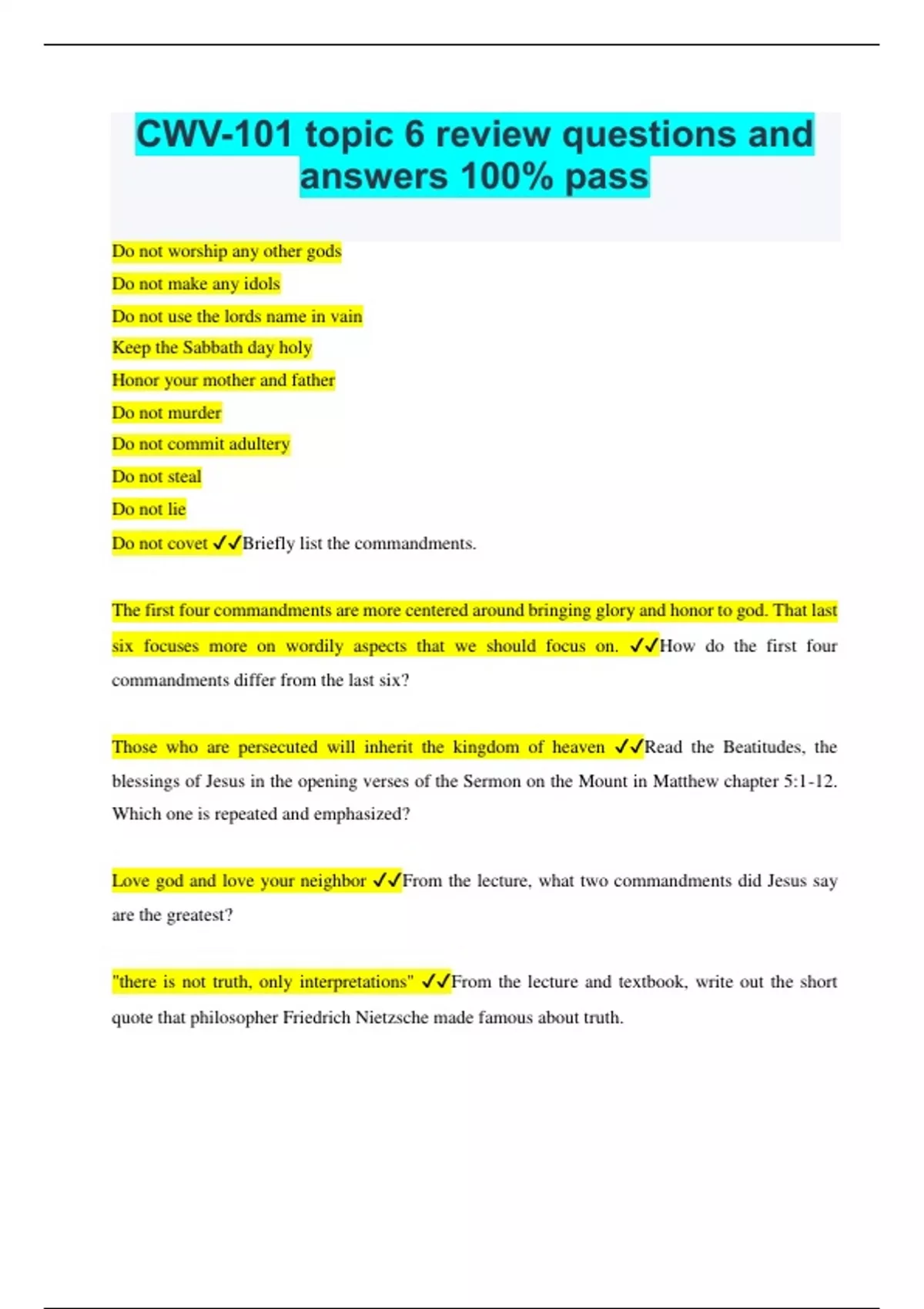 CWV-101 topic 6 review questions and answers 100% pass - CWV 101 ...