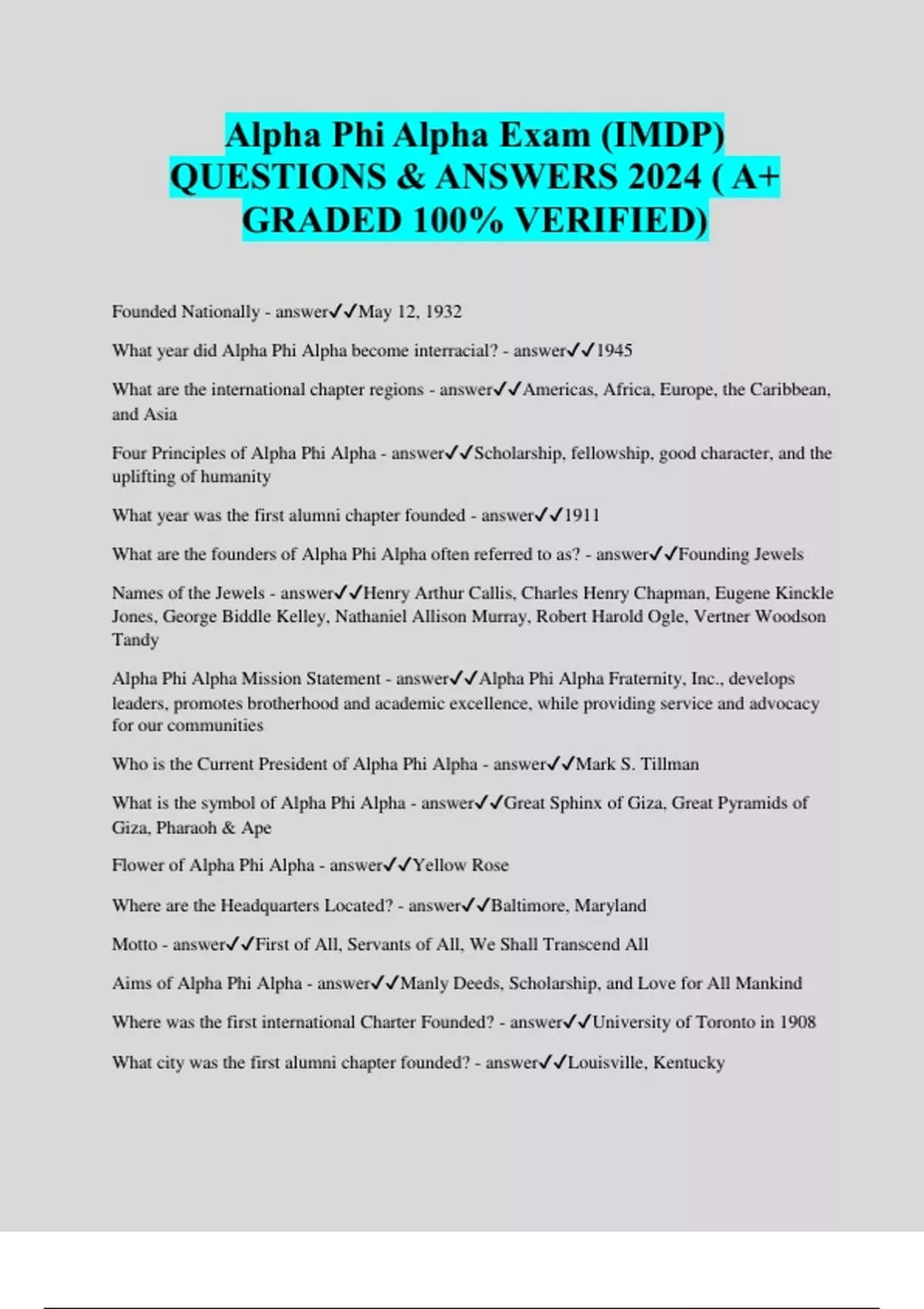 Alpha Phi Alpha Exam (IMDP) QUESTIONS & ANSWERS 2024 ( A+ GRADED 100% VERIFIED) - Alpha Phi ...