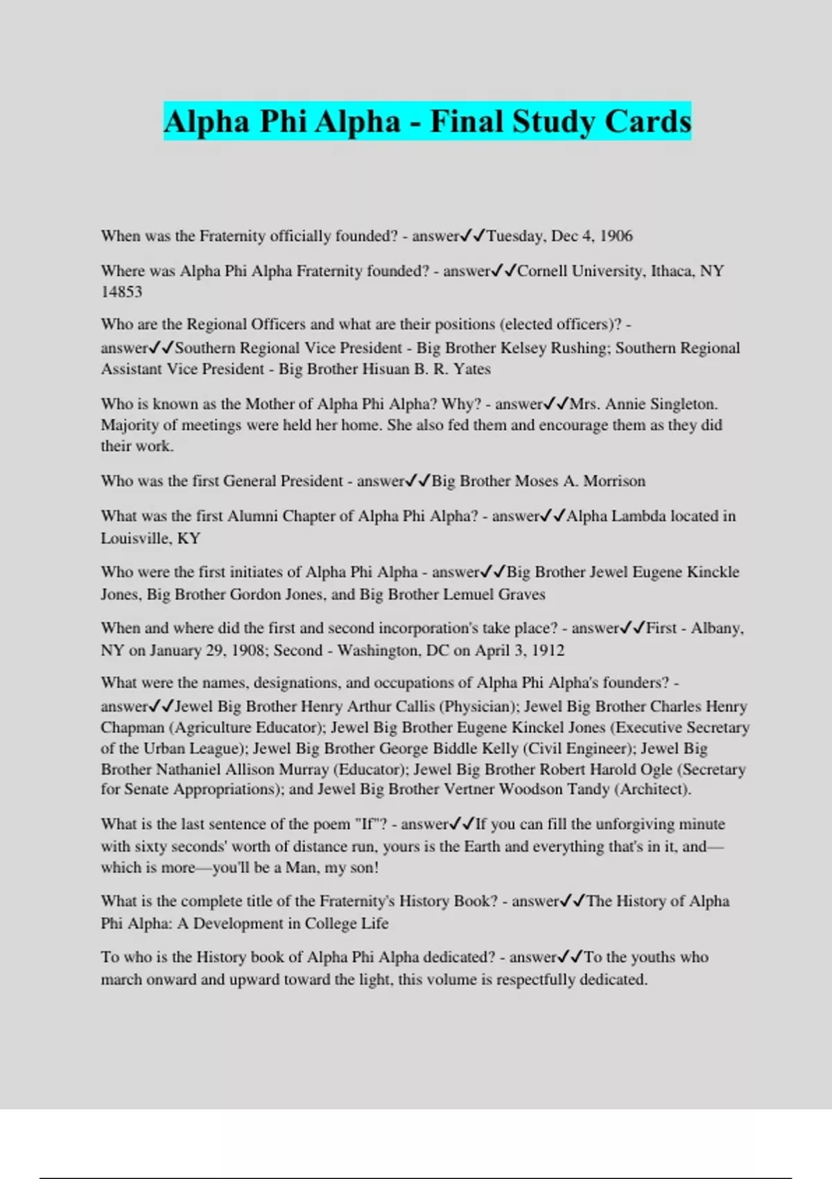 Alpha Phi Alpha - Final Study Cards - Alpha Phi Alpha - Stuvia US