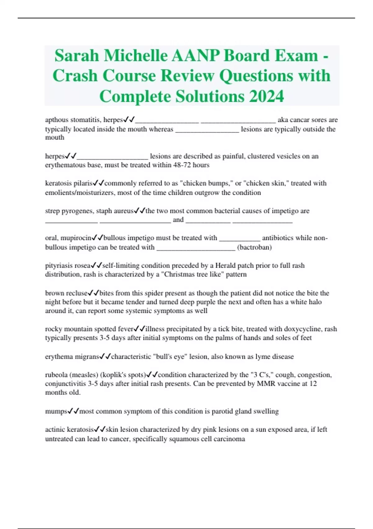 Sarah Michelle AANP Board Exam - Crash Course Review Questions with ...